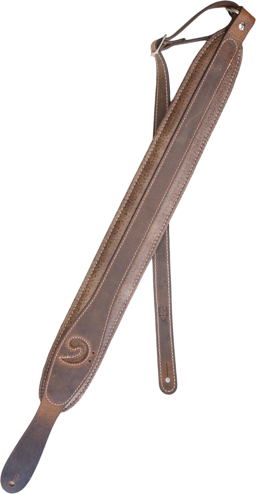 LM Products Long Worn S-Clef Rustic Padded Bass Strap - Brown | Sweetwater