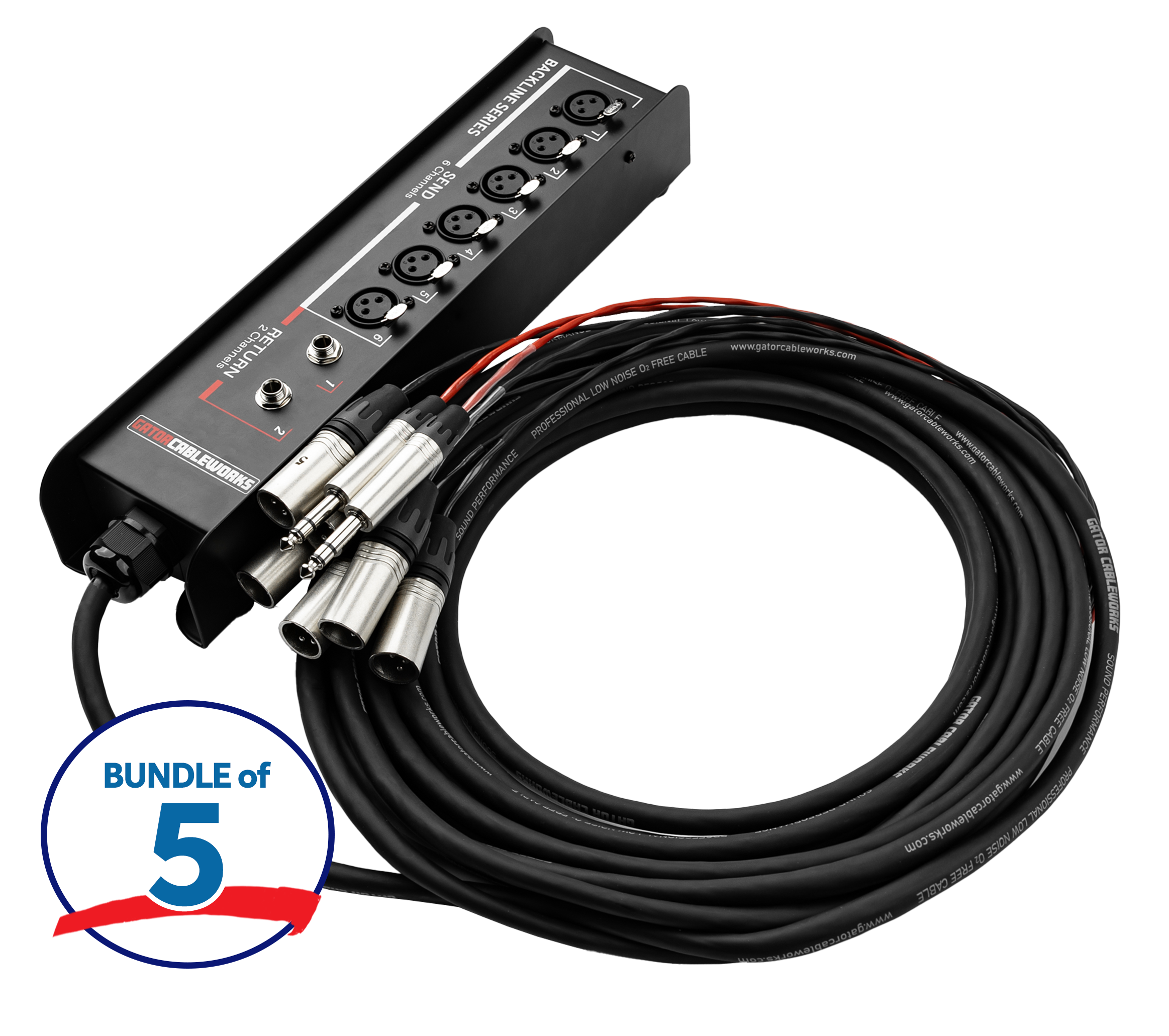 Gator Backline Series 6 x 2 Snake (5 Pack) - 20 feet | Sweetwater