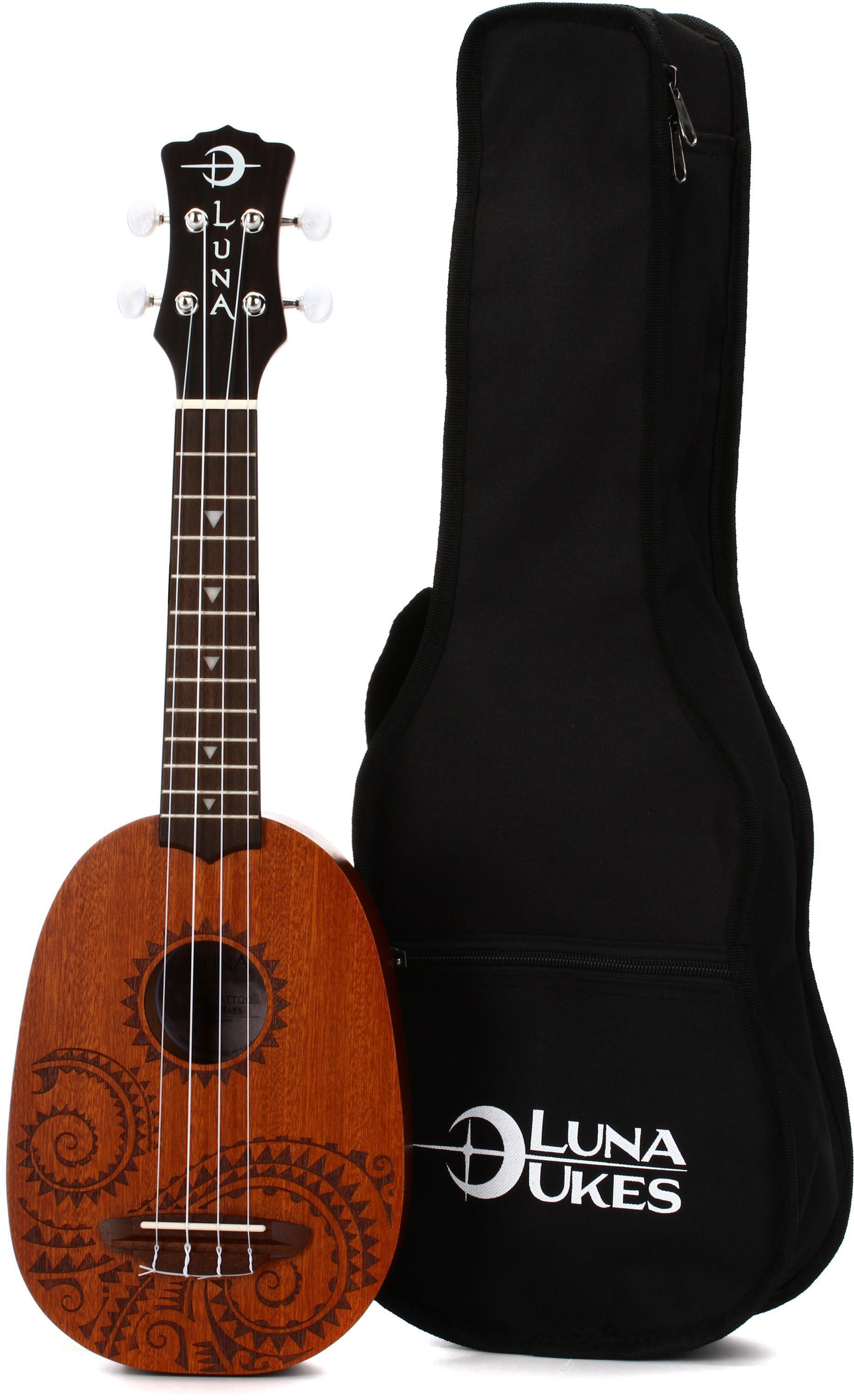 Luna Tattoo Mahogany Pineapple Soprano Ukulele - Satin Natural | Sweetwater