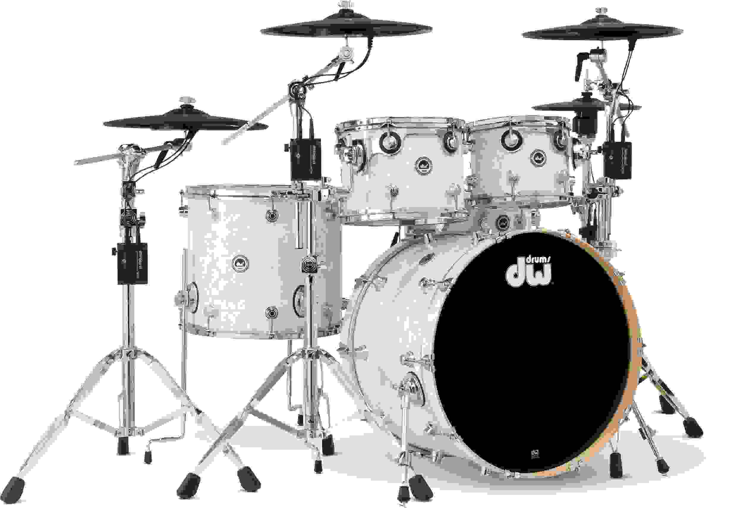 DW DWe 5-piece Drum Kit Bundle with Roland Electronic Cymbals and DW Hardware - White Marine ...