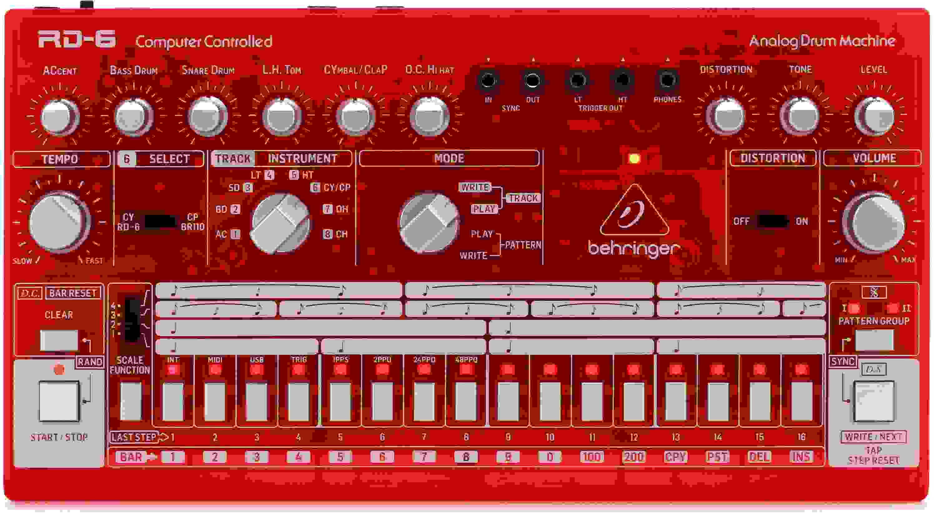Behringer RD-6-SB Analog Drum Machine - Red Translucent | Sweetwater