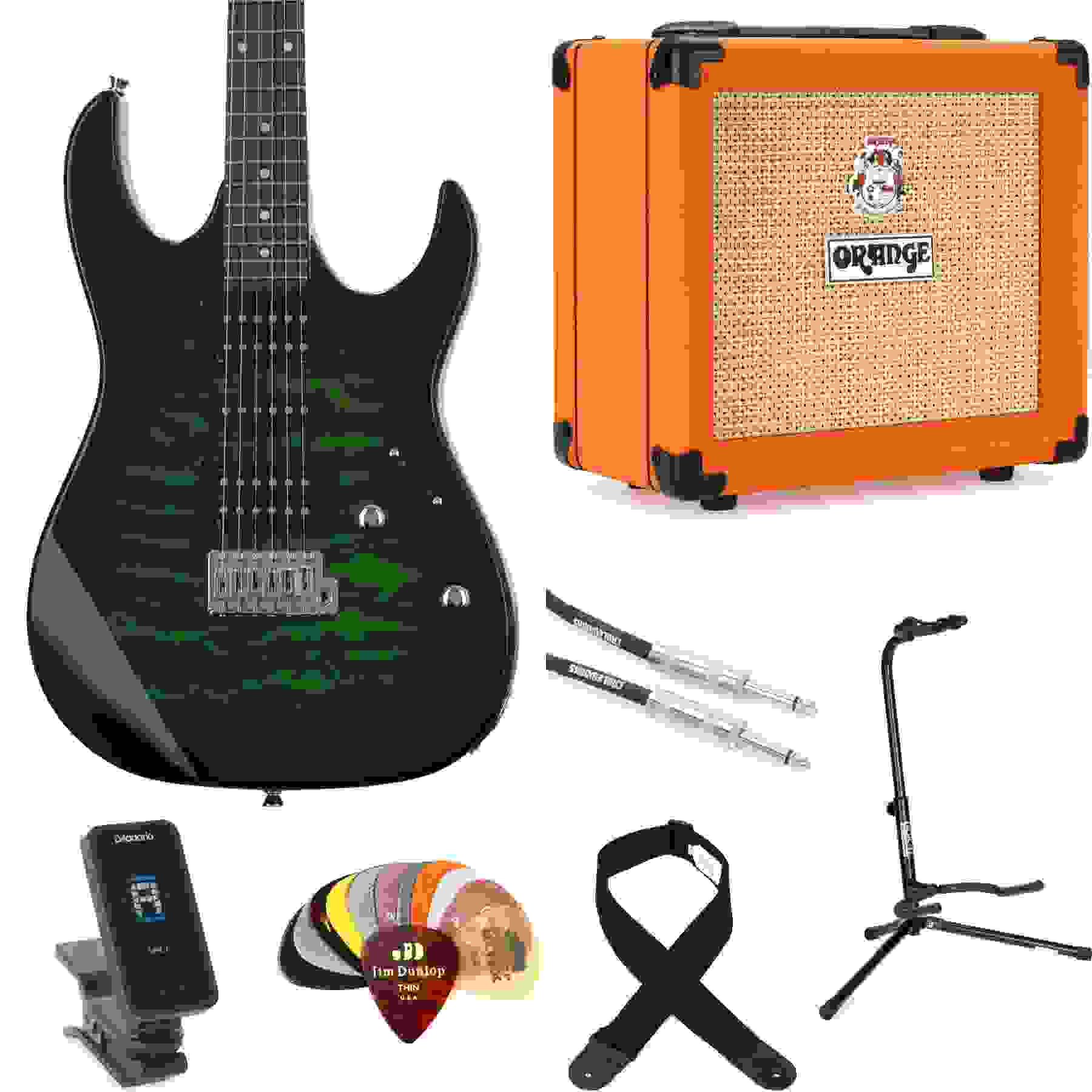 Ibanez Gio GRX70QA Electric Guitar and Orange Crush 12 Amp Essentials Bundle - Transparent ...