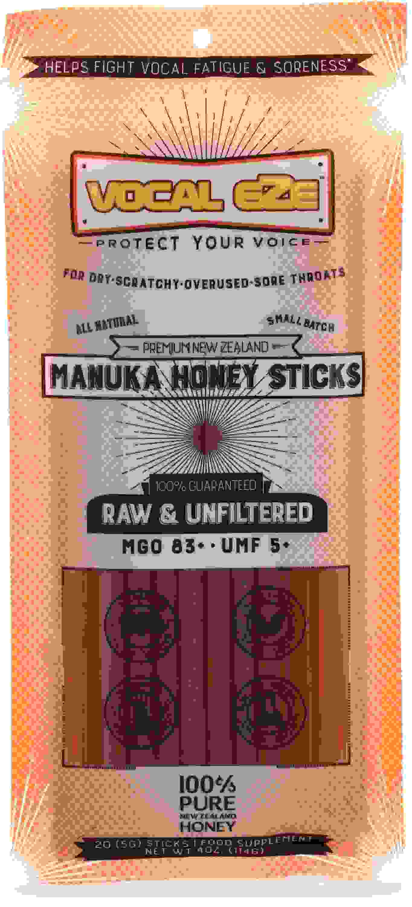 Vocal Eze Manuka Honey Sticks (20-pack) | Sweetwater