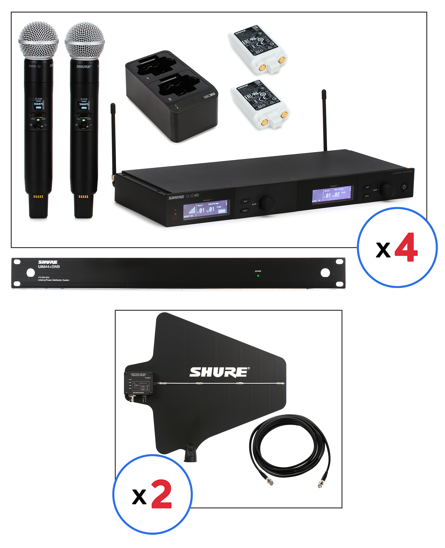 Shure SLXD24D 8-Channel Handheld Wireless Bundle - G58 Band | Sweetwater