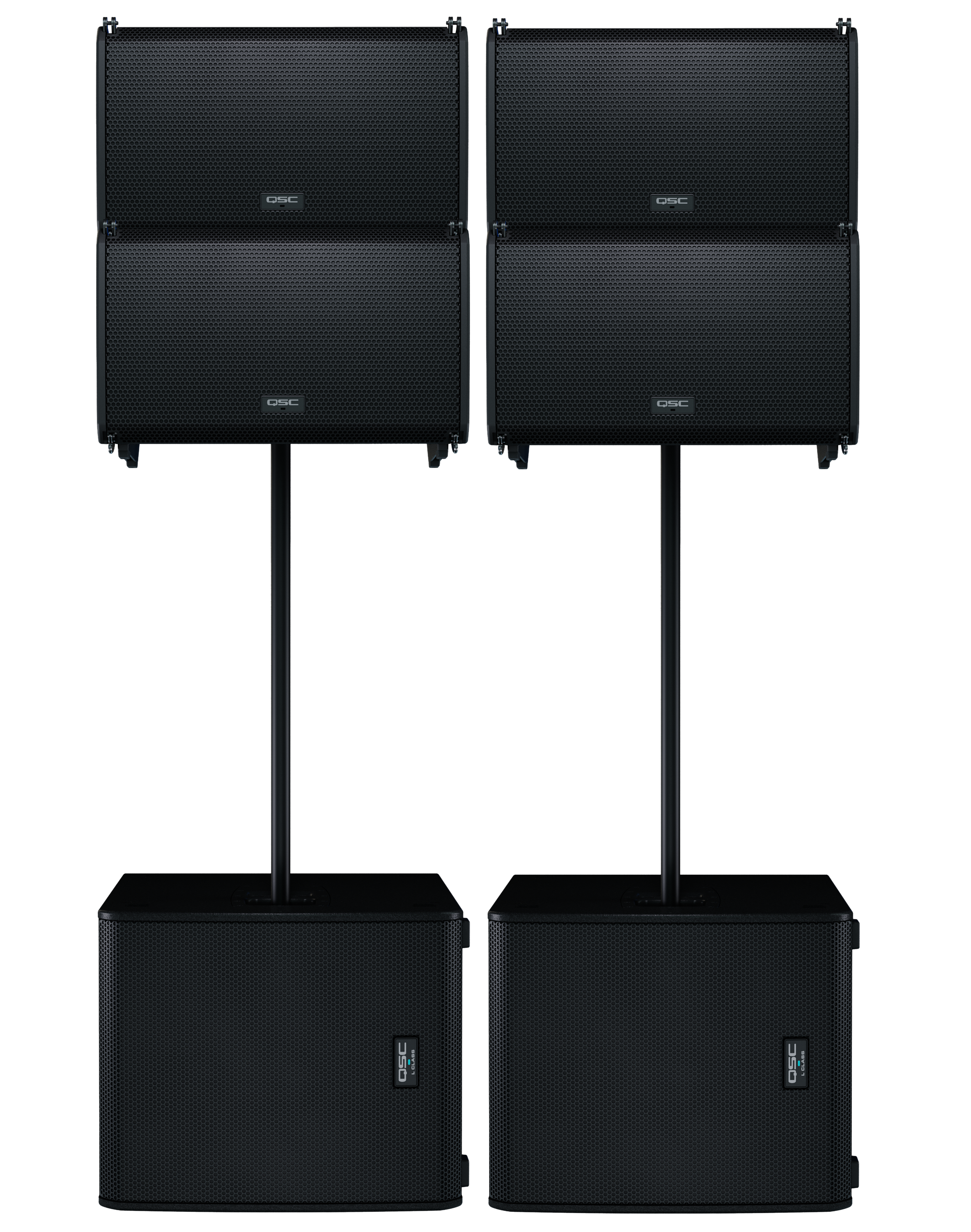 QSC Dual LA112 2,400W 12-inch Active Line Array Speakers and LS118 ...