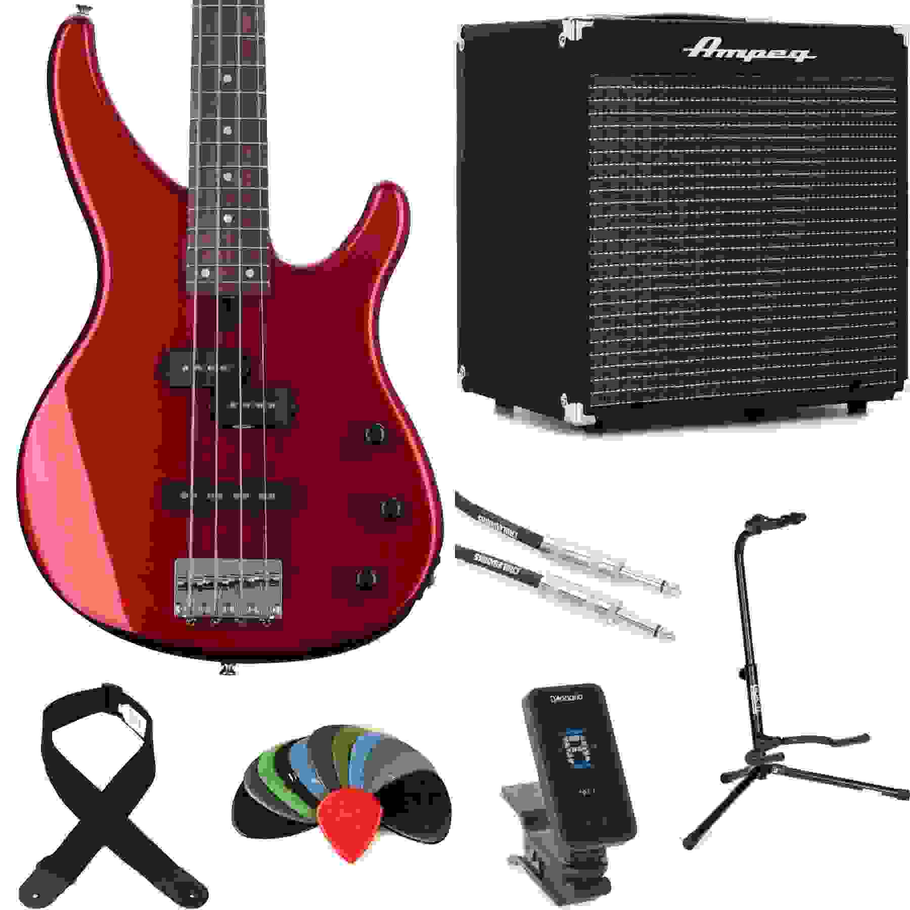 Yamaha TRBX174 Bass Guitar and Ampeg Rocket Amp Essentials Bundle - Red ...
