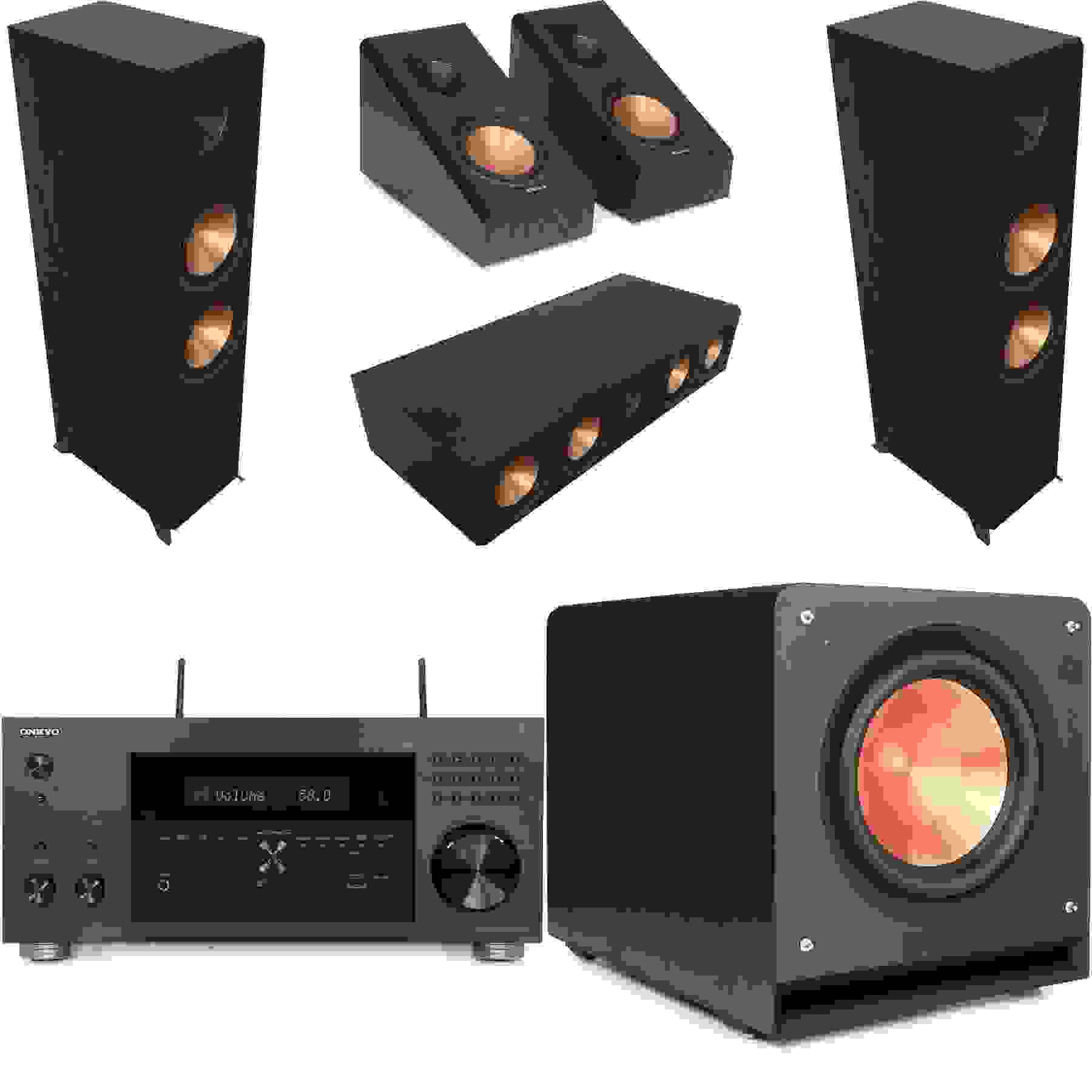Klipsch RP-8000F II and Onkyo TX-RZ50 5.1 Home Theater Bundle - Ebony | Sweetwater