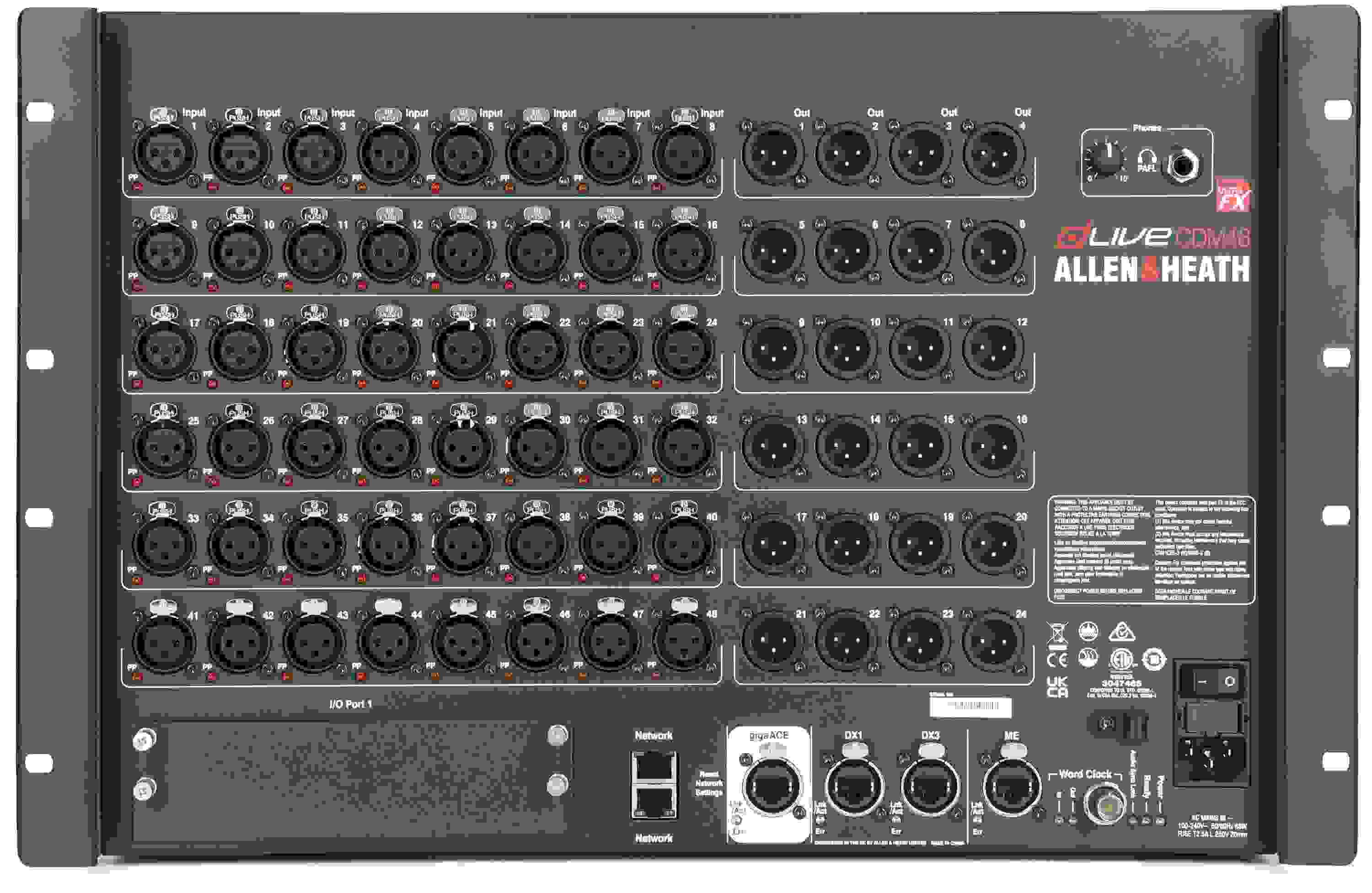 Allen & Heath dLive CDM48 UFX MixRack 48-input Digital Stage Box ...