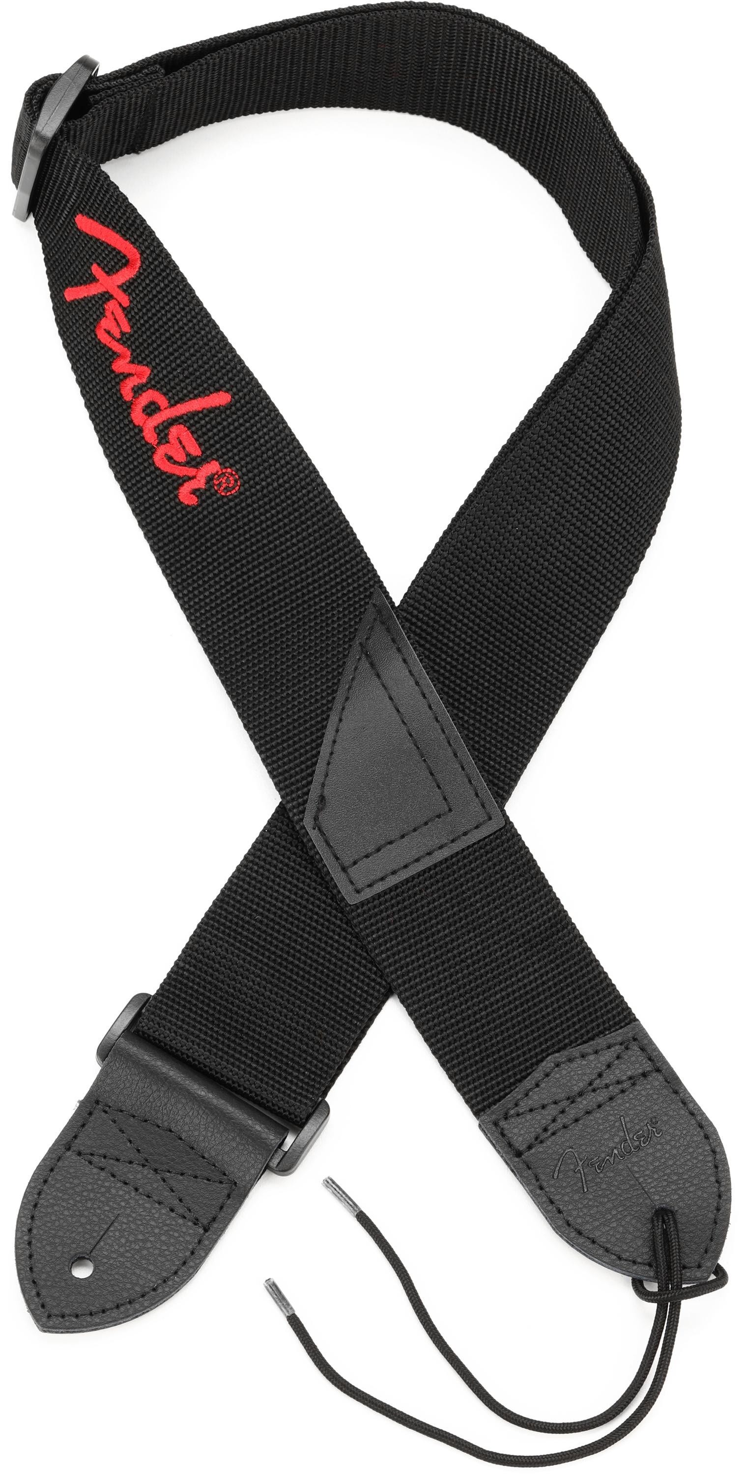 Fender 2-inch Polyester Logo Strap - Black with Red Logo | Sweetwater