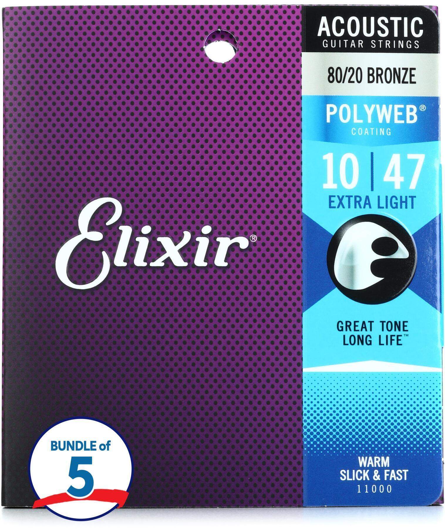 Elixir Strings 11000 Polyweb 80/20 Bronze Acoustic Guitar Strings ...