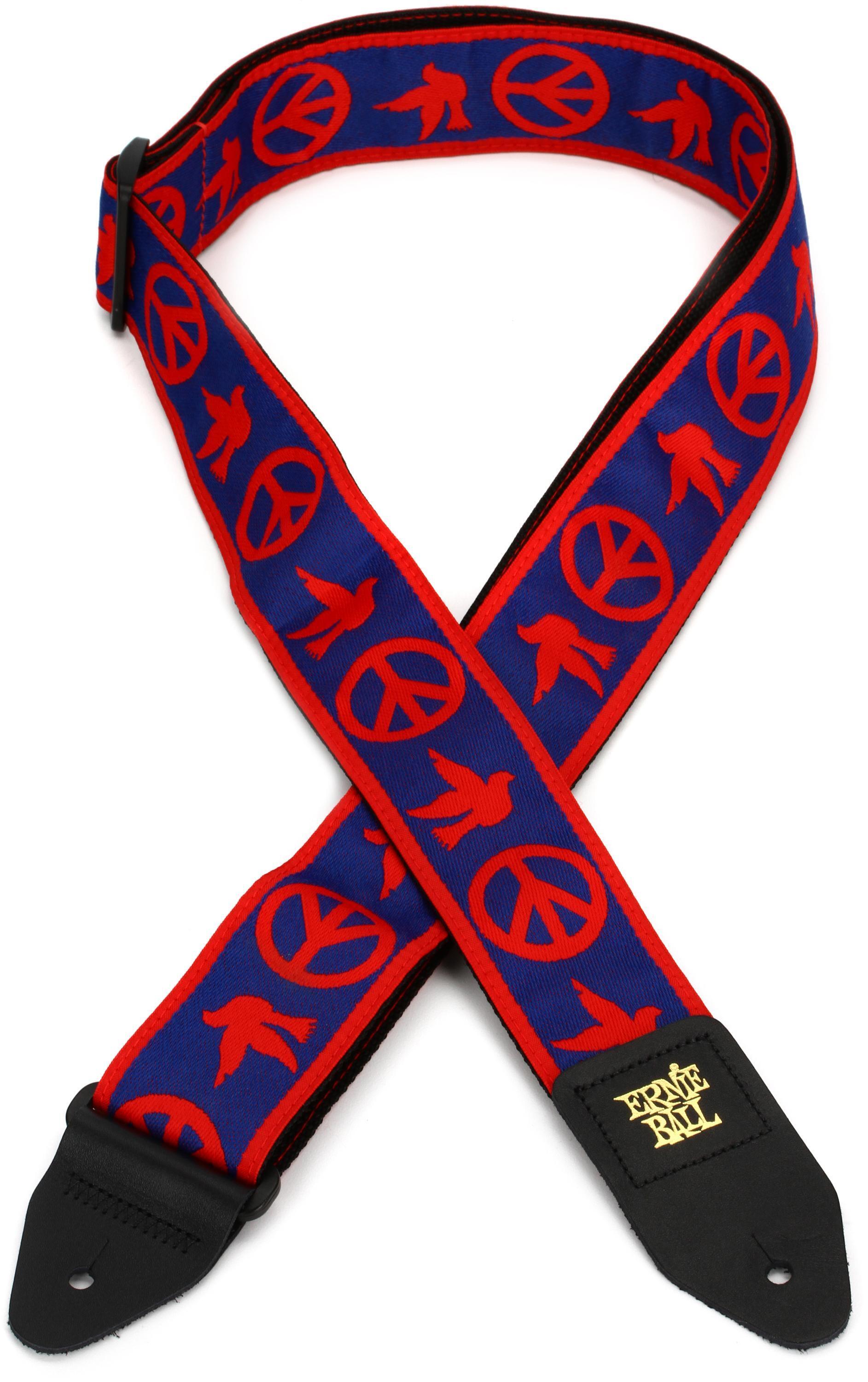 Ernie Ball Jacquard Guitar Strap - Red and Blue Peace Love Dove ...