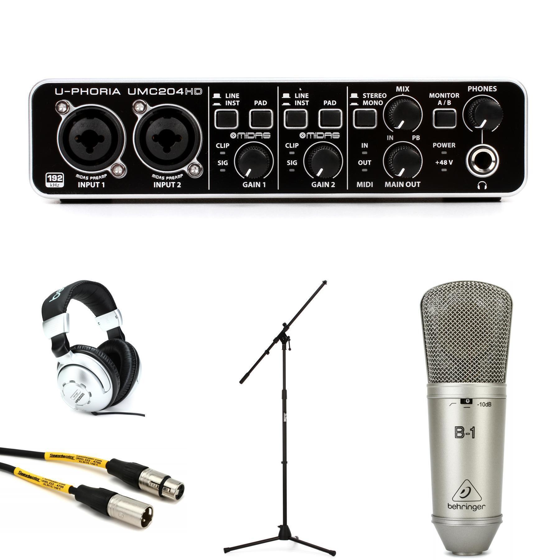 Behringer U-Phoria UMC204HD USB Audio Interface and B-1 Microphone ...