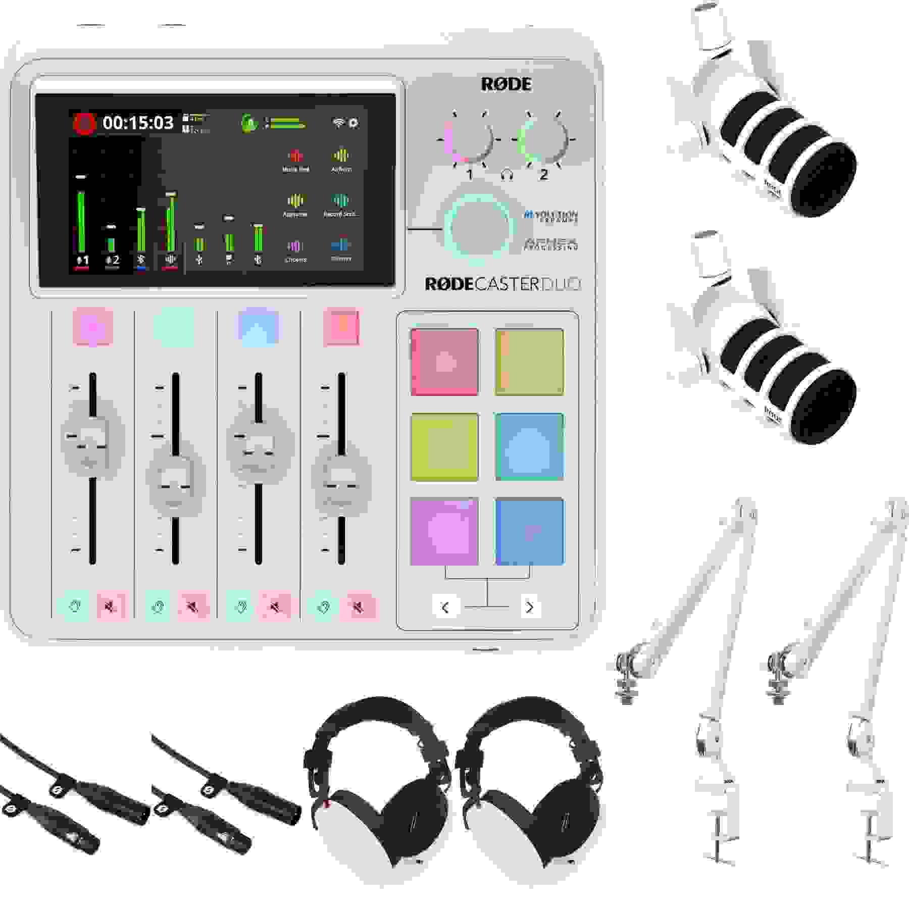 Rode RODECaster Duo Streaming Mixer and PodMic Duo Bundle - White ...
