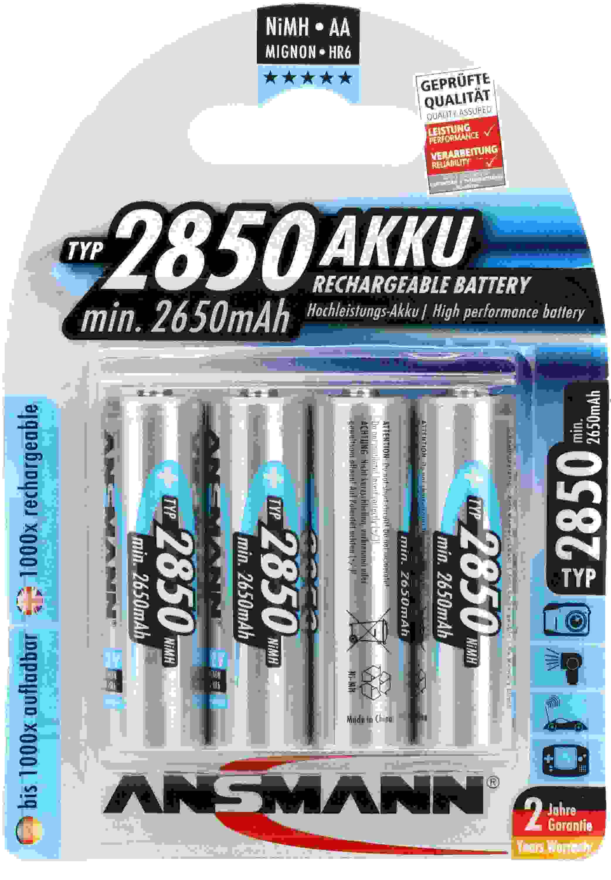 Ansmann AA 2850mah Rechargeable NiMH Battery (4-pack) | Sweetwater