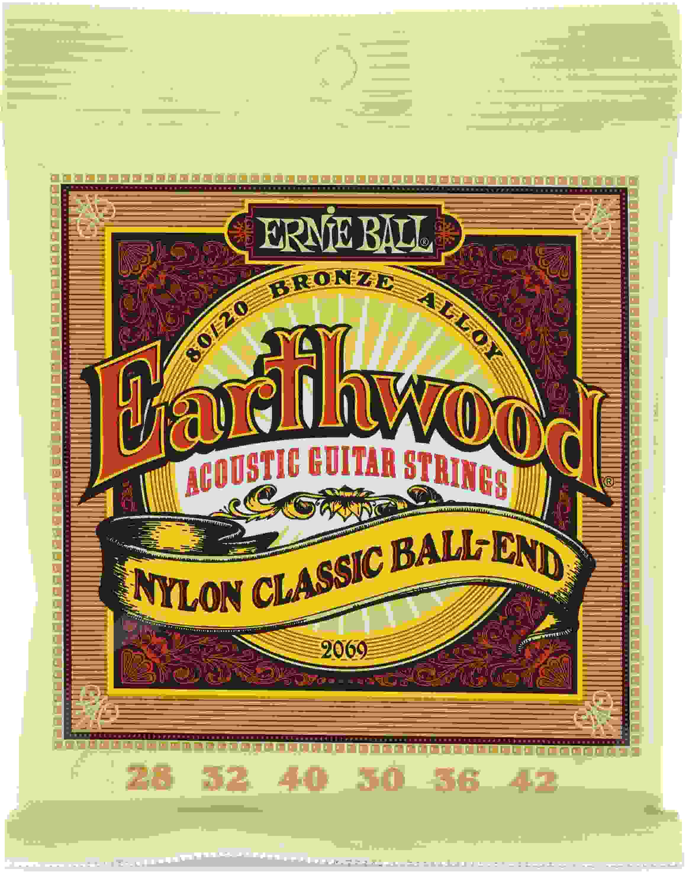 Ernie Ball Earthwood 80/20 Bronze Folk Nylon Classic Ball-end Guitar ...