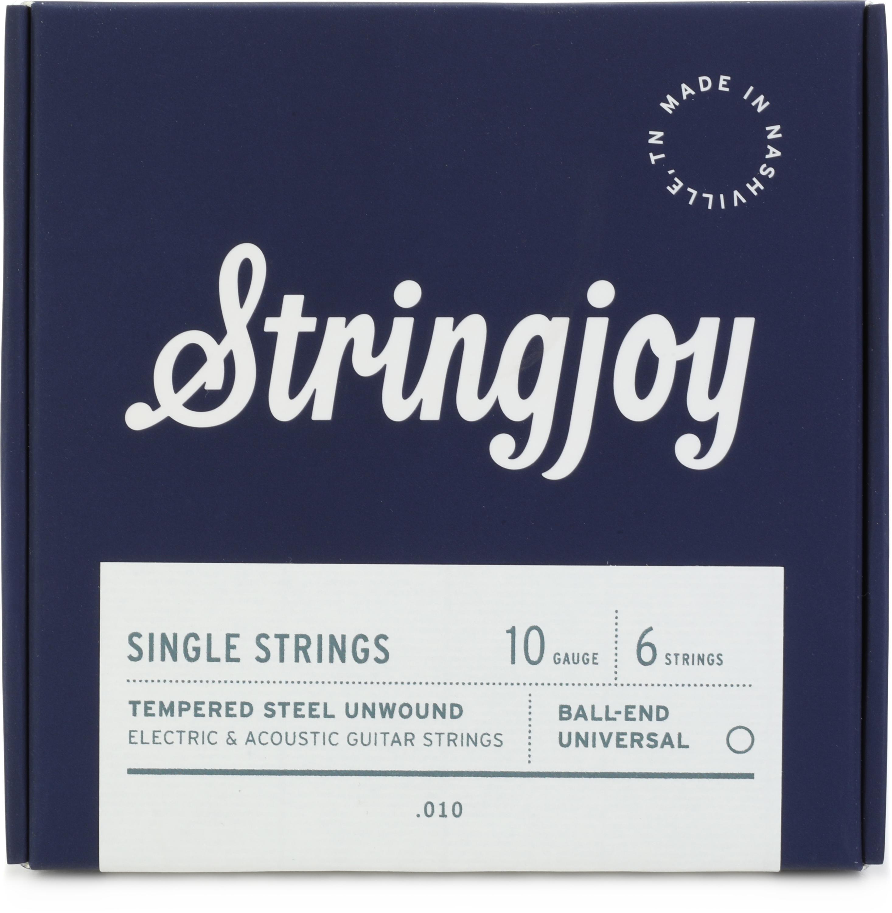 Stringjoy Single Electric or Acoustic Unwound Guitar Strings - .010 (6 ...