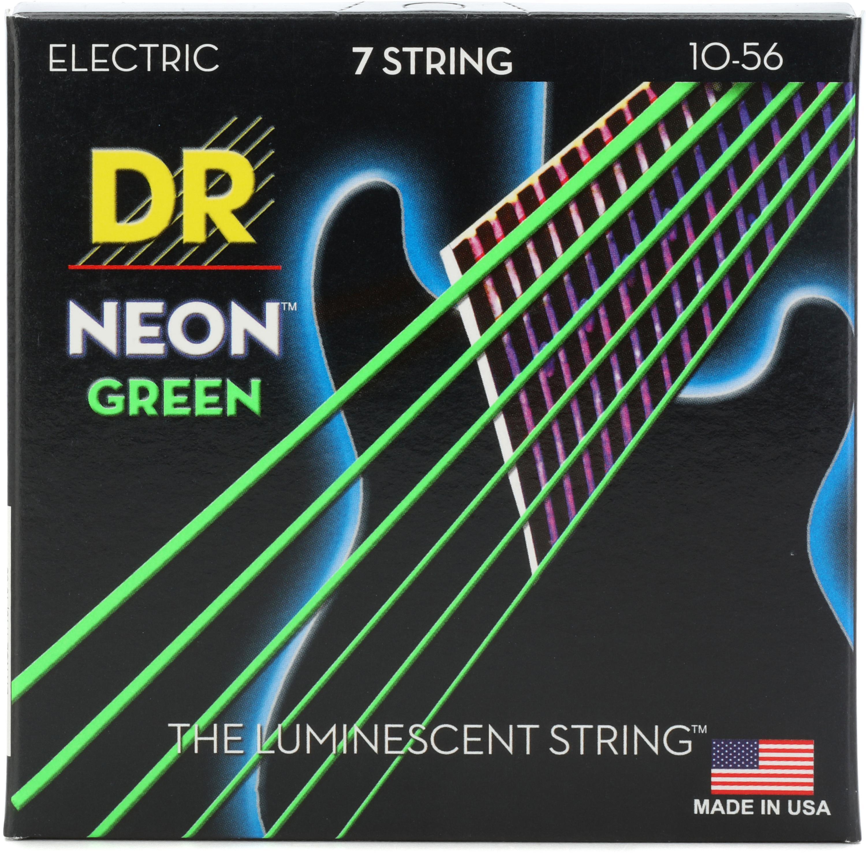 DR Strings NGE7-10 Hi-Def Neon Green K3 Coated Electric Guitar Strings ...