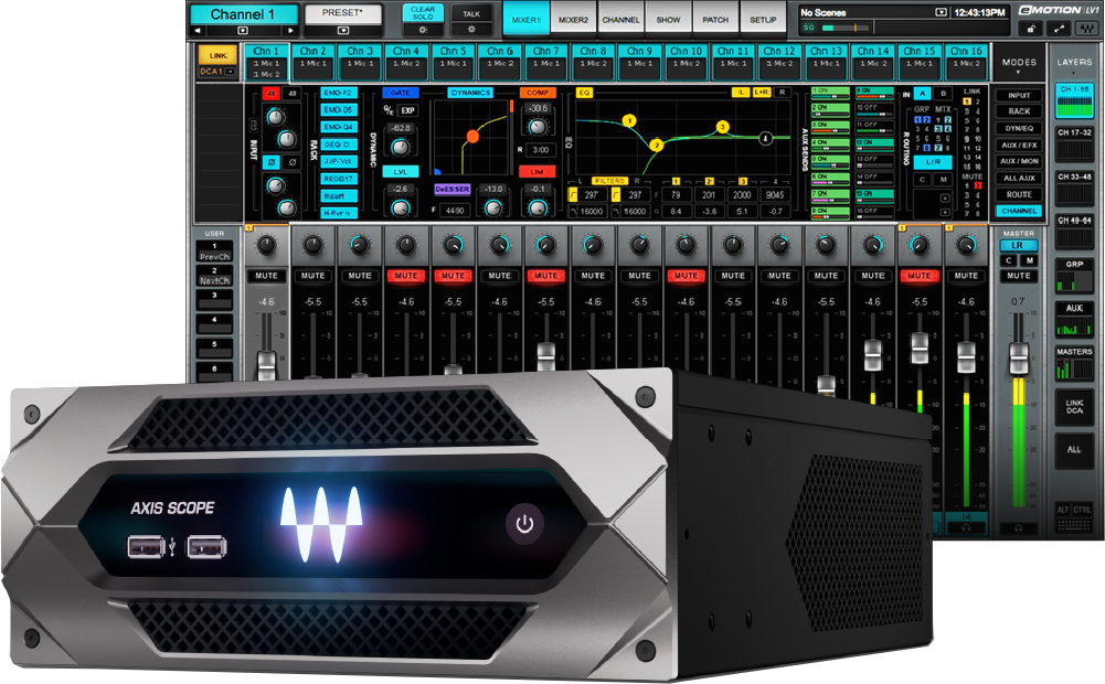 Waves eMotion LV1 64-Channel Mixer + Axis Scope SoundGrid System ...
