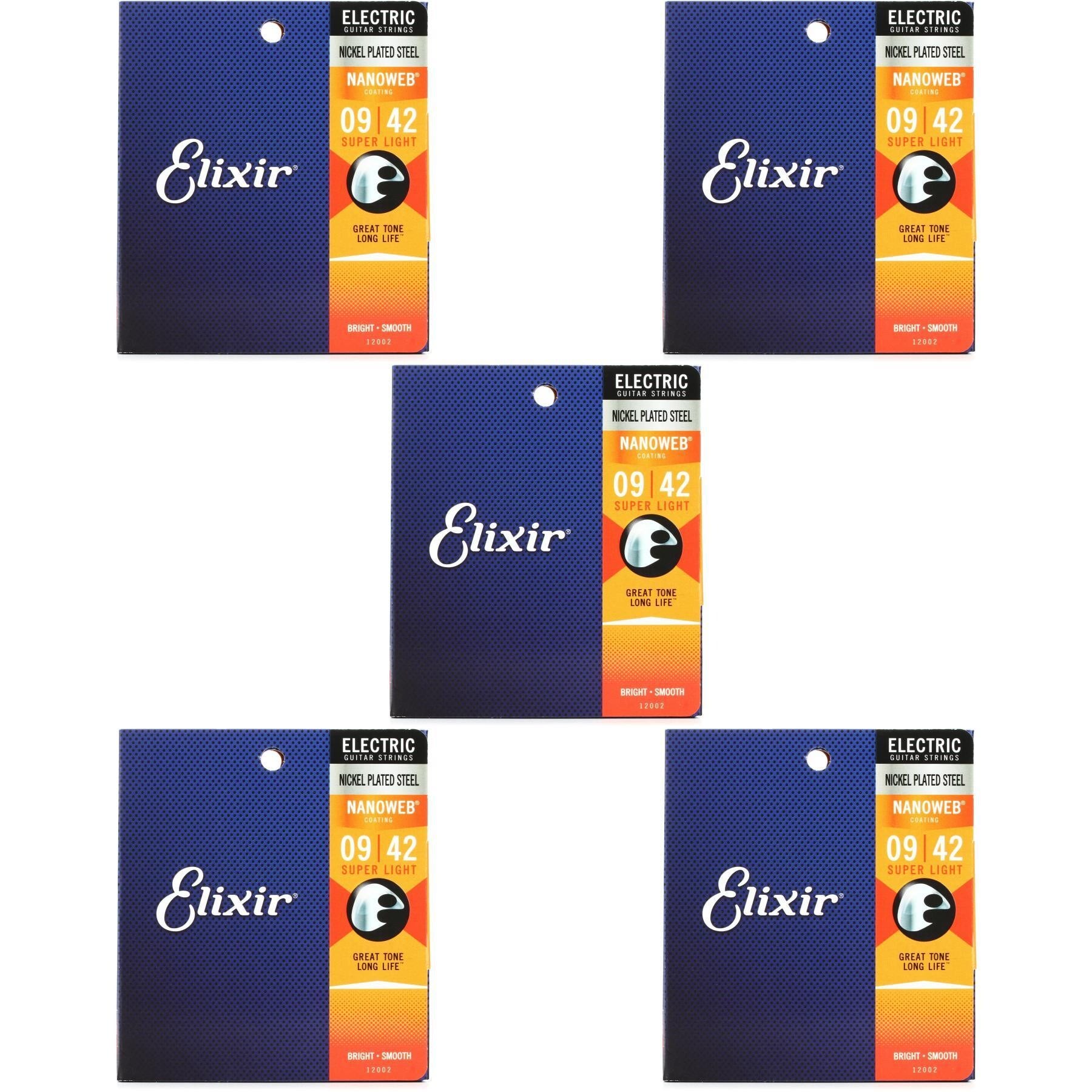 Elixir Strings 12002 Nanoweb Electric Guitar Strings - .009-.042 Super ...