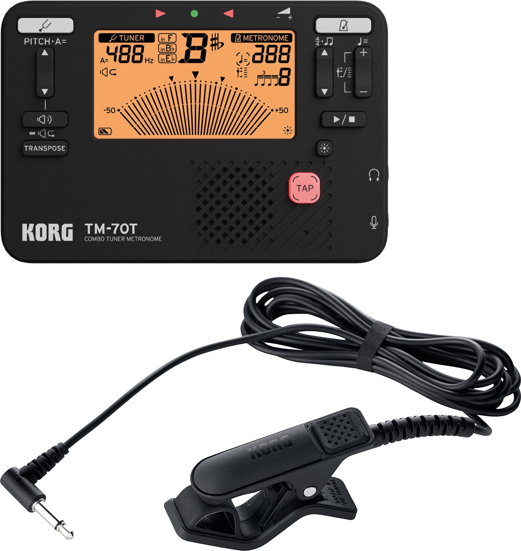 Korg TM-70C Tuner and Metronome with Contact Microphone - Black | Sweetwater