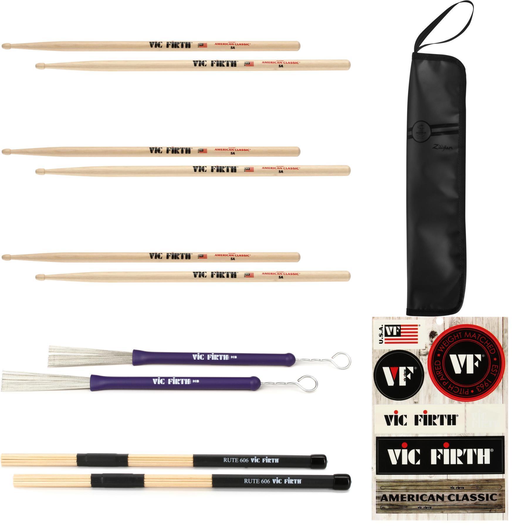Vic Firth Drumstick Variety Bundle and Zildjian Stick Bag - 5A, Wood ...