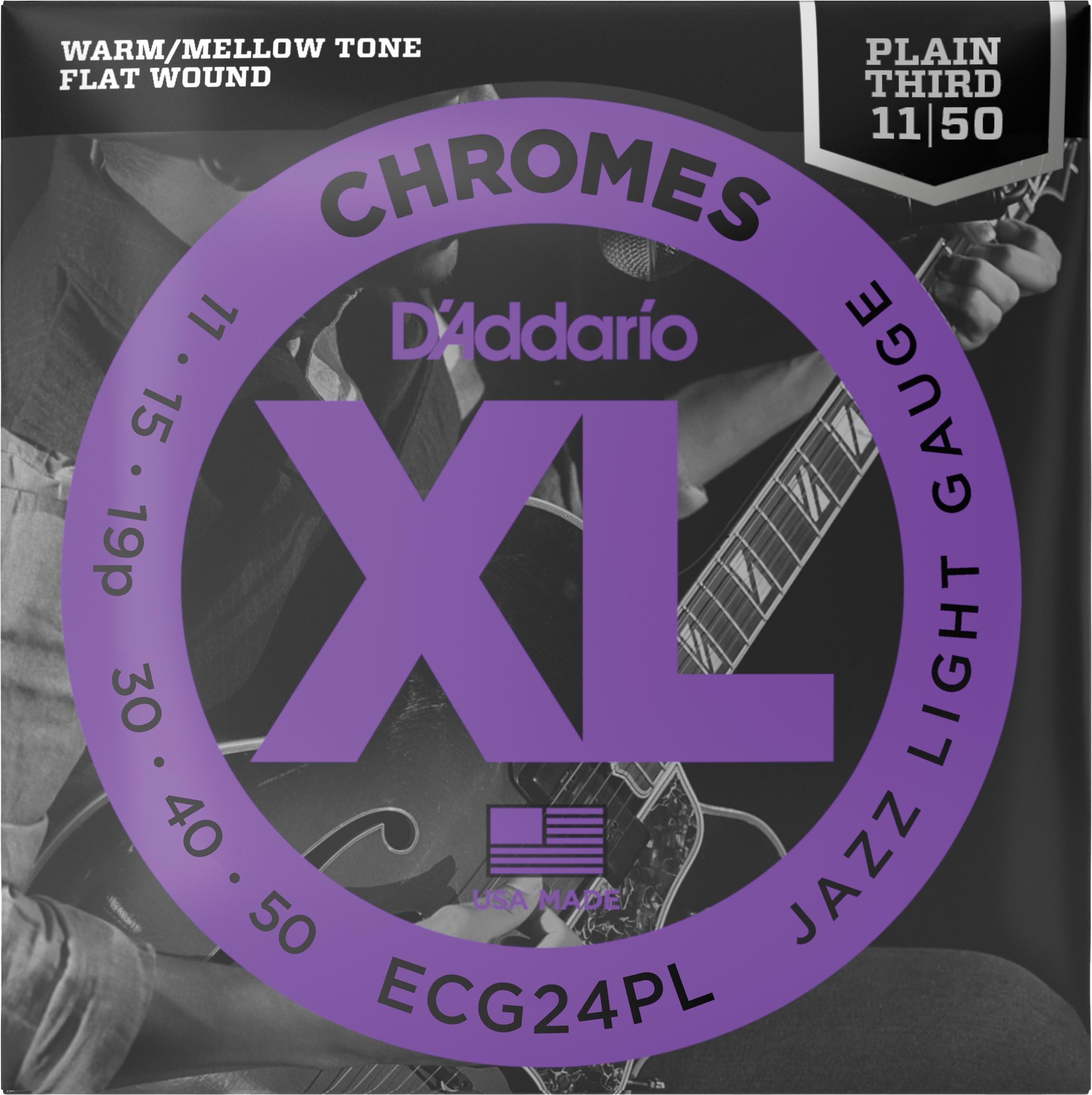D'Addario XL Chromes Flatwound Electric Guitar Strings - .011-.050 Jazz Light, Plain Third ...