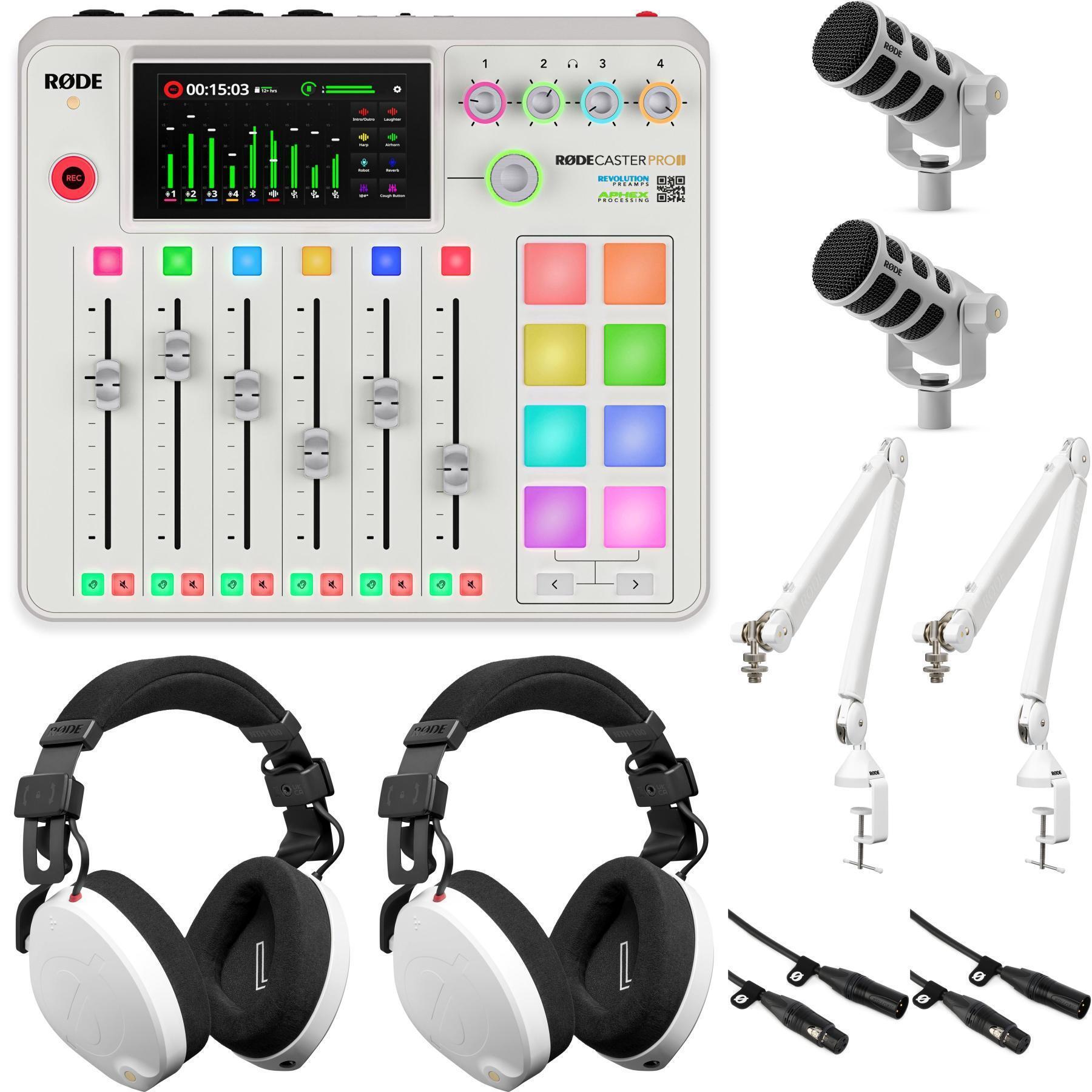 Rode Rodecaster Pro II and PodMic 2 Person Podcast Kit - White | Sweetwater