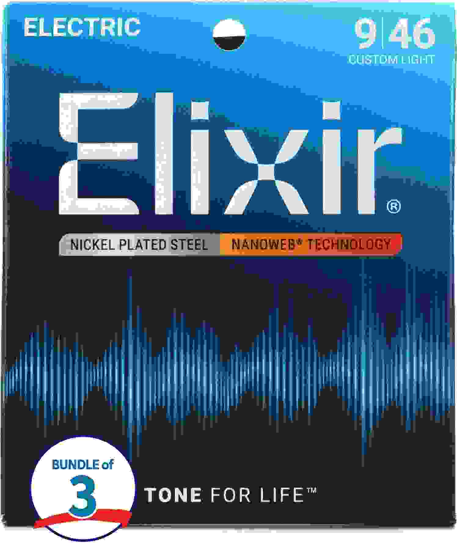 Elixir Strings 12027 Nanoweb Electric Guitar Strings - .009-.046 Custom ...