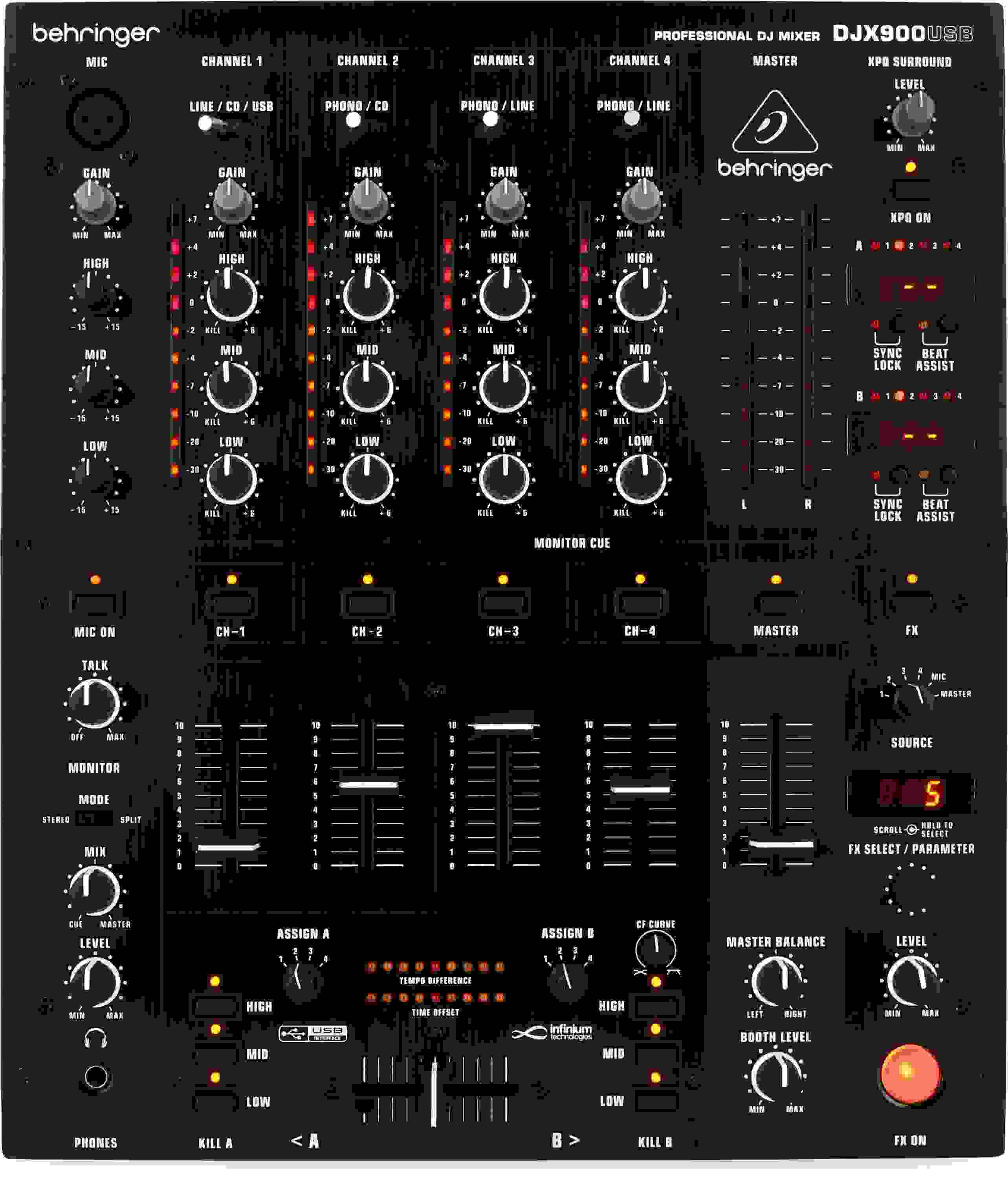 Behringer Pro Mixer DJX900USB 4-channel DJ Mixer | Sweetwater