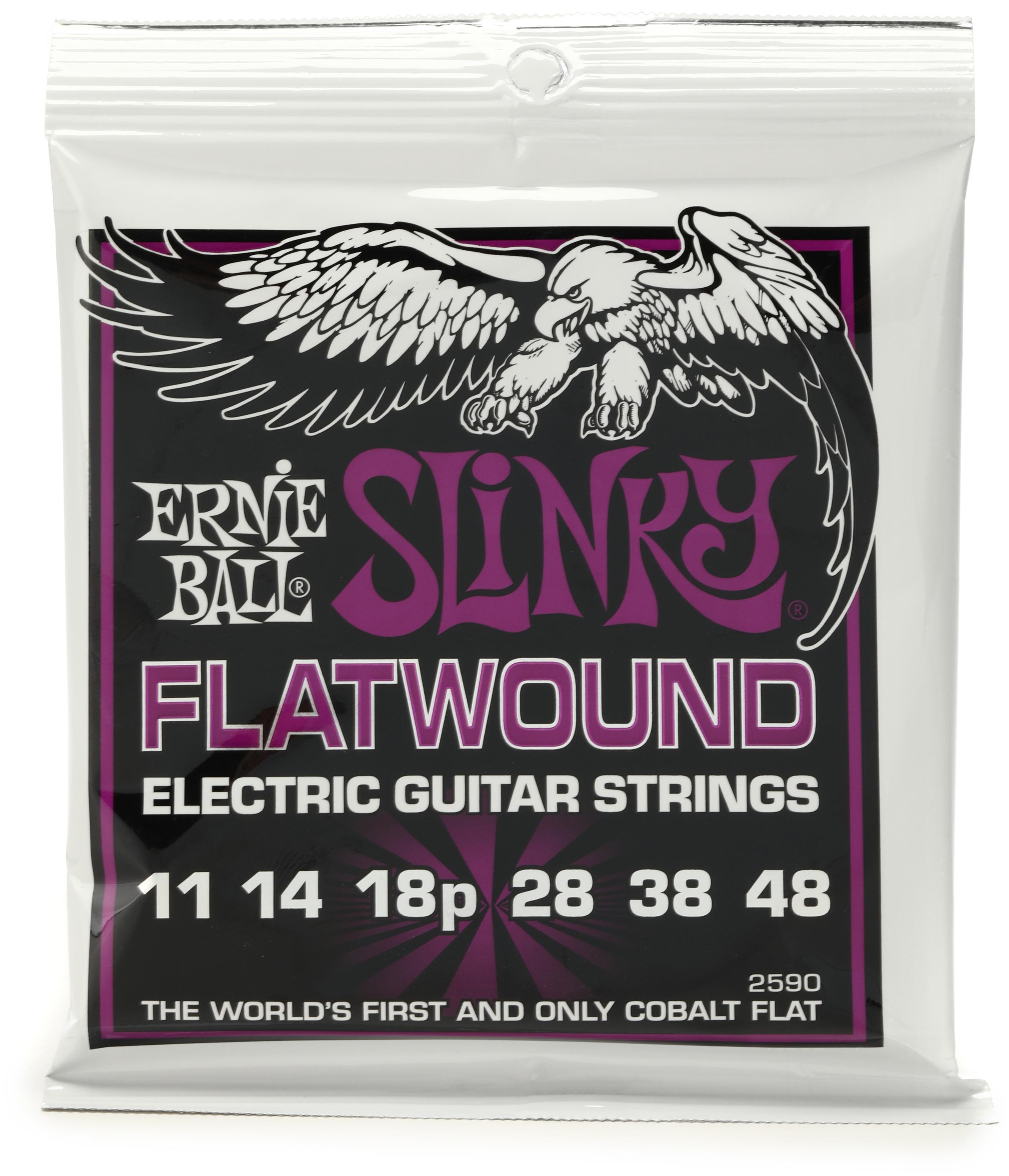 Ernie Ball 2590 Power Slinky Flatwound Electric Guitar Strings - .011 ...
