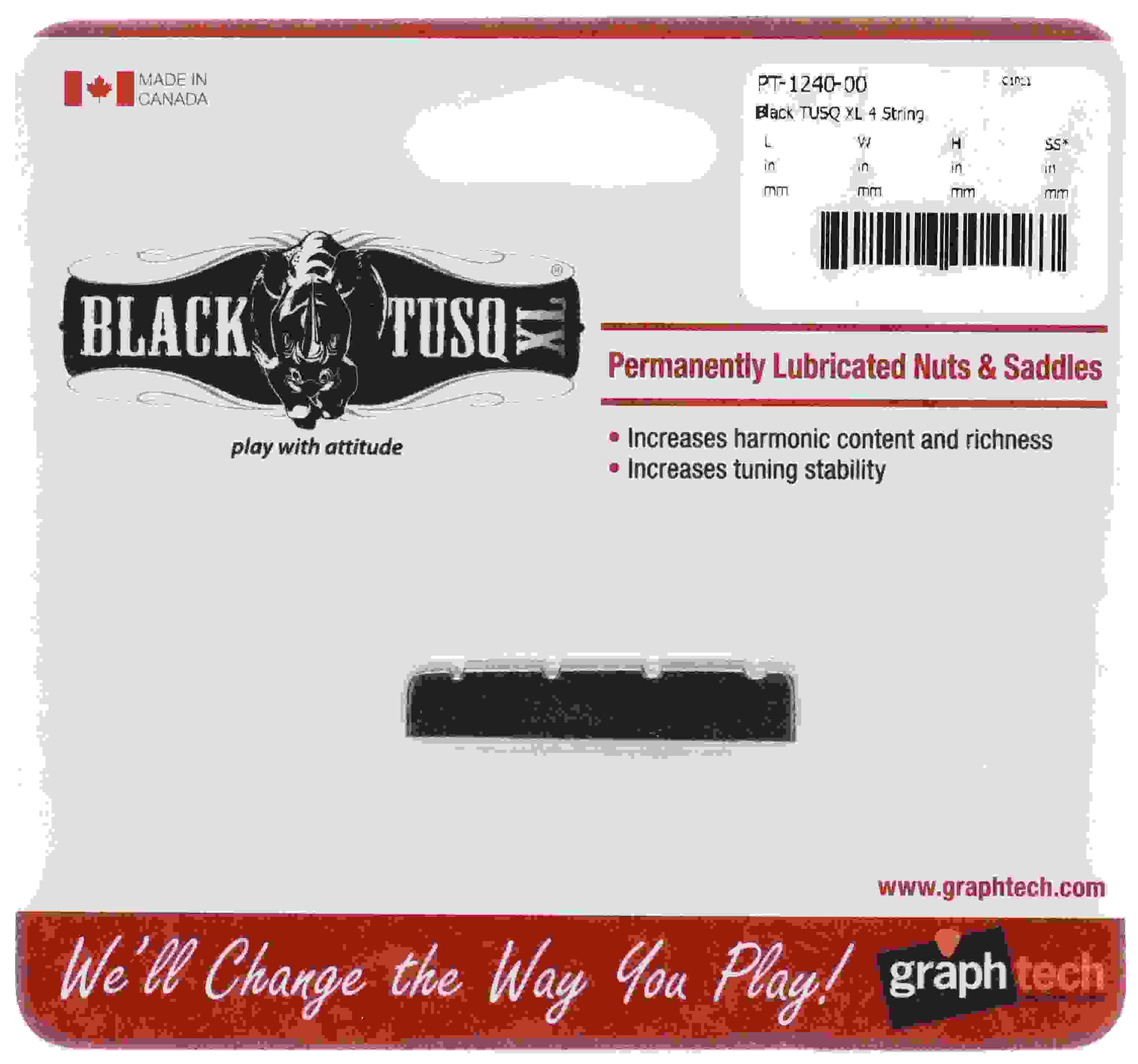 Graph Tech PT-1240-00 TUSQ XL 4-string Bass Guitar Nut - Black | Sweetwater