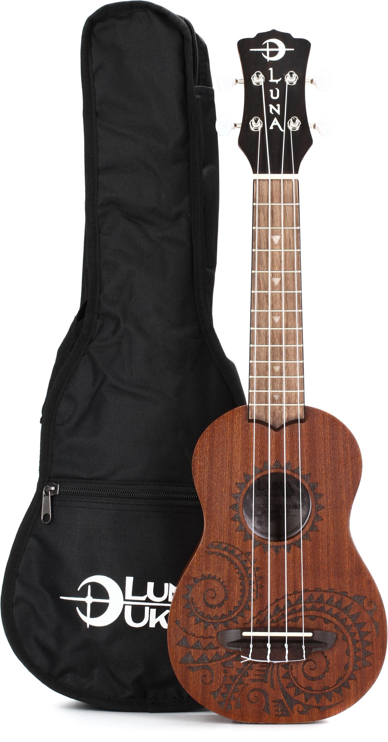 Luna Tattoo Mahogany Soprano Ukulele - Satin Natural | Sweetwater