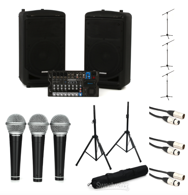 Samson Expedition XP1000 10-channel 1,000W Portable PA 3 Person Bundle ...