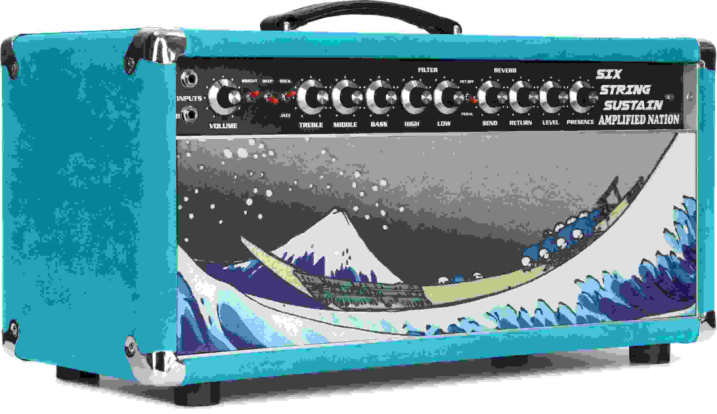 Amplified Nation Six String Sustain 50-watt Tube Head - Turquoise Suede with Hokusai Baffle ...