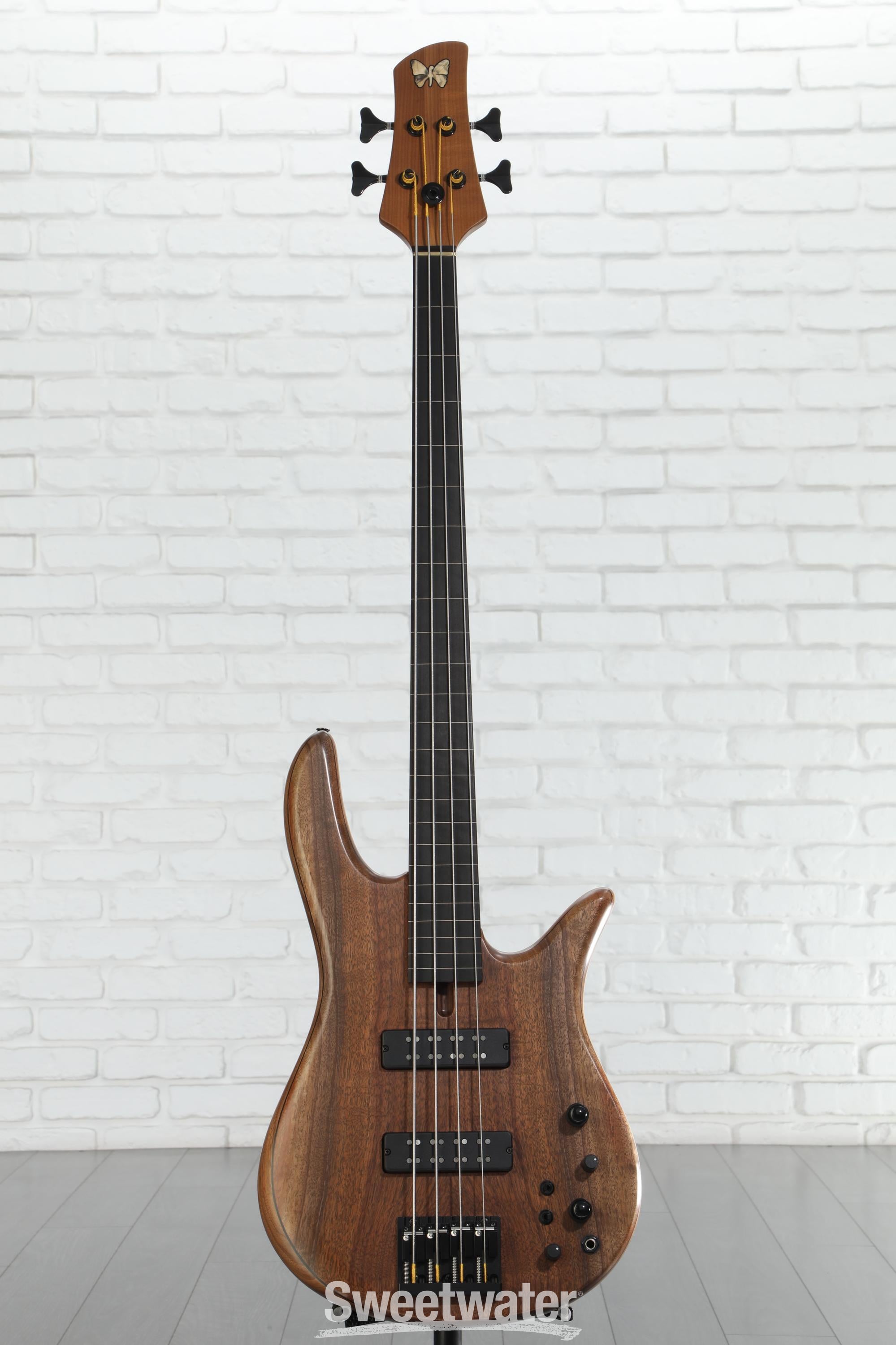 Fodera Monarch 4 Standard Fretless Bass Guitar - Natural Figured Walnut ...