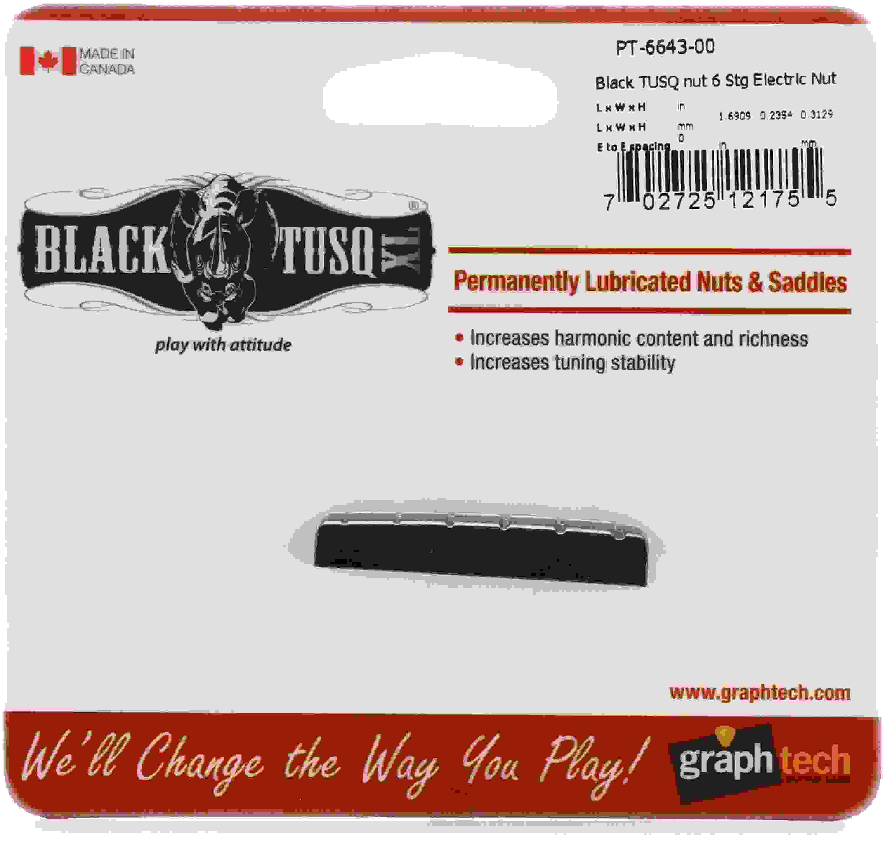 Graph Tech Model 6643-00 Slotted Guitar Nut - 43mm x 6mm - Black TUSQ ...