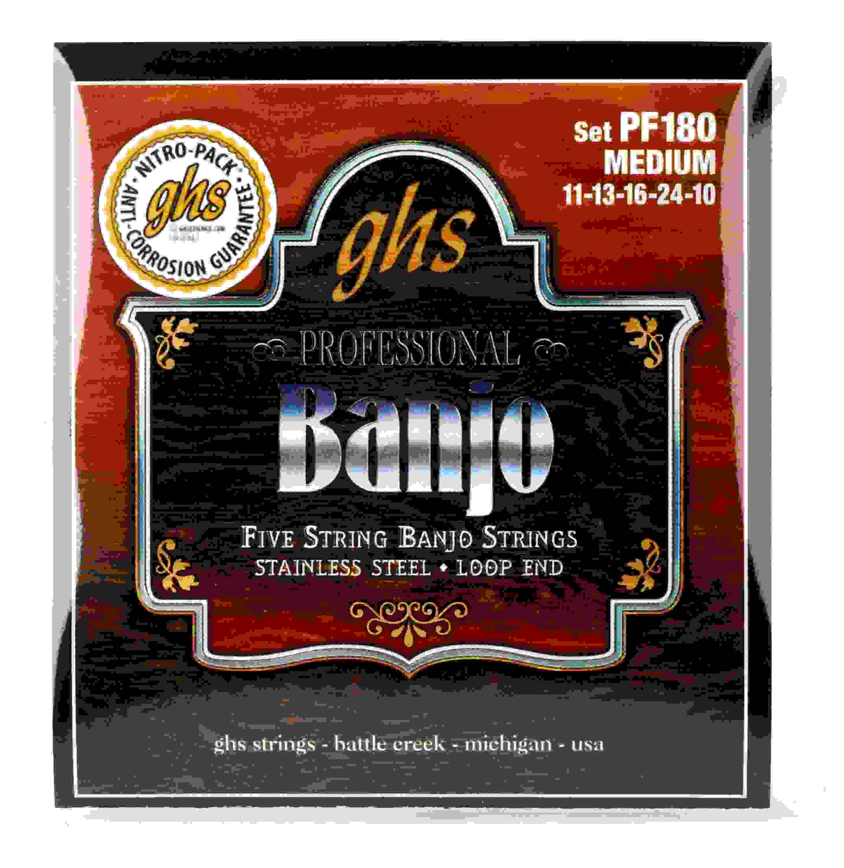 GHS PF180 Stainless Steel Banjo Loop End Strings - .011-.024 Medium 5 ...