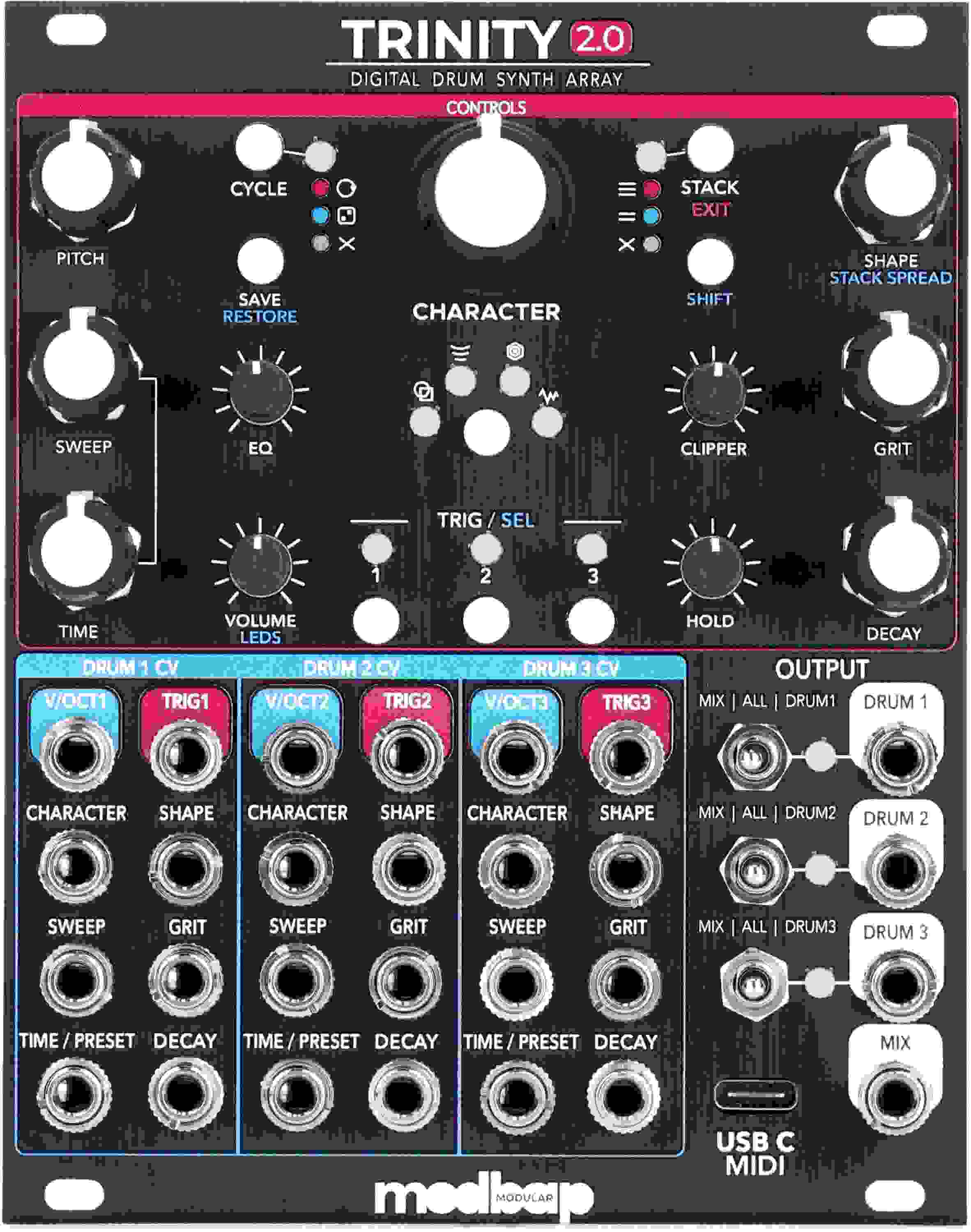 Modbap Modular Trinity 2.0 Digital Drum Synth Array Eurorack Module | Sweetwater