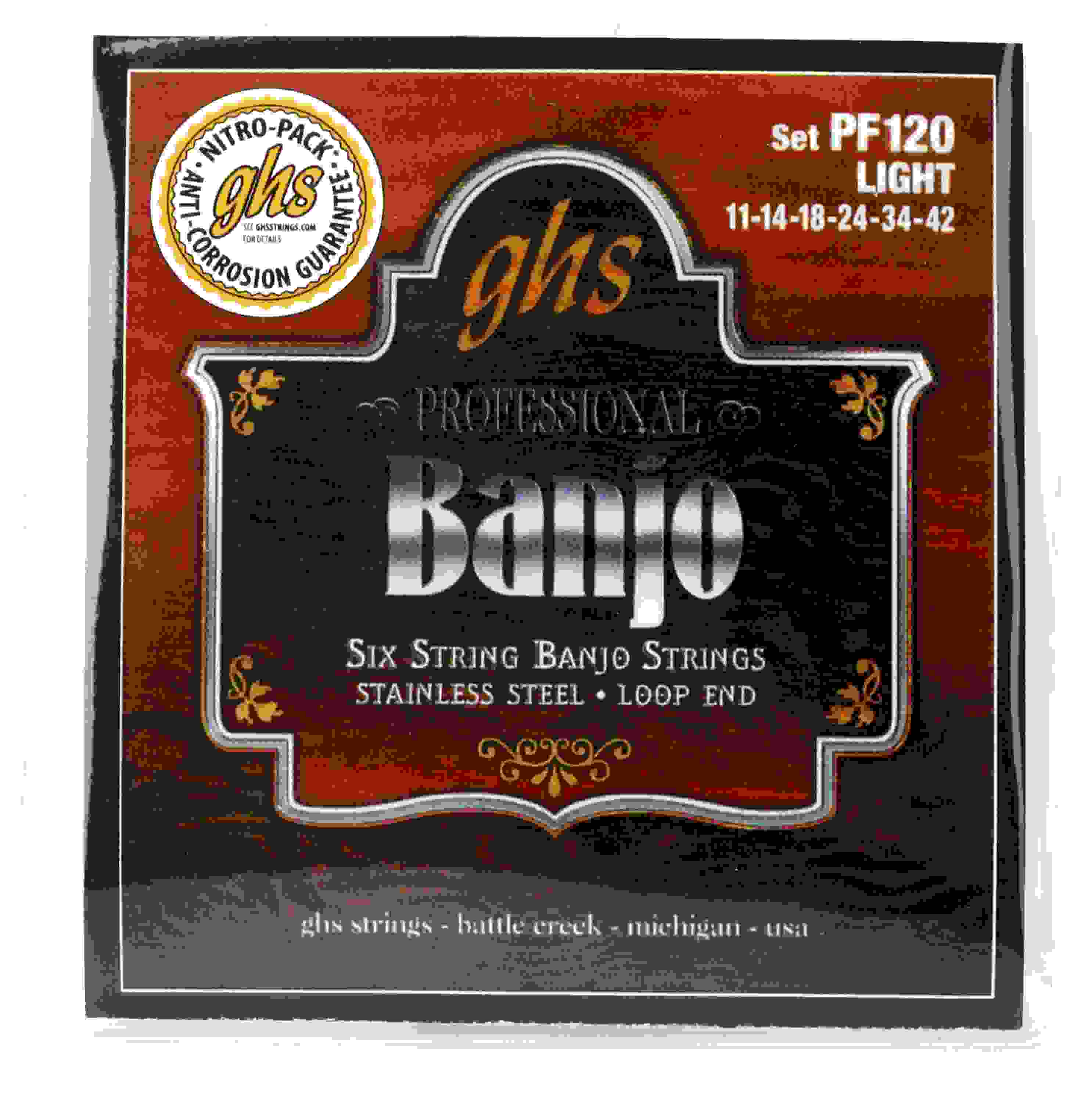 GHS PF120 Stainless Steel Banjo Loop End Strings - .011-.042 Light 6-string | Sweetwater