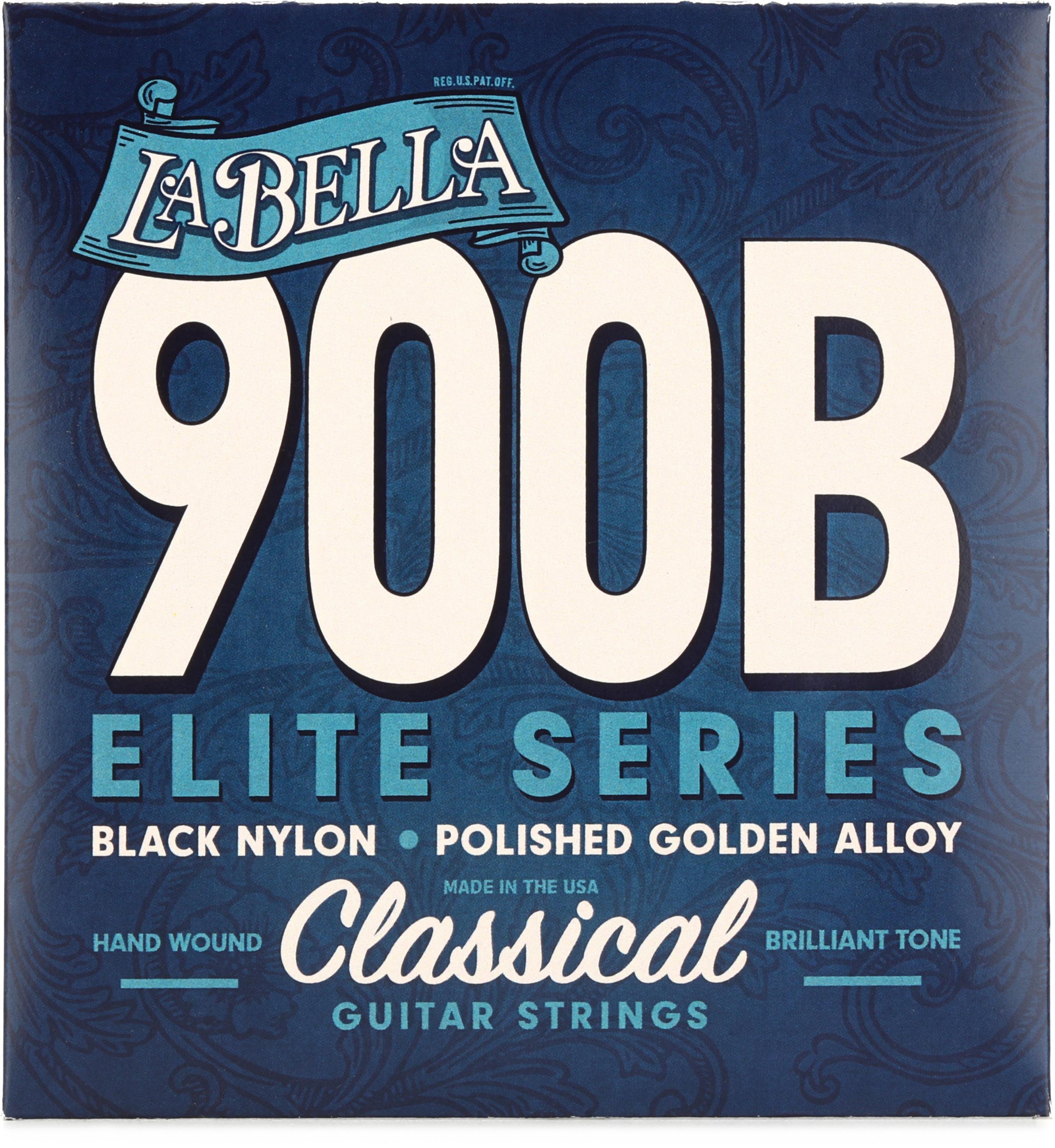 La Bella 900B Elite Black Nylon Polished Golden Alloy Classical Guitar Strings - Medium Tension ...