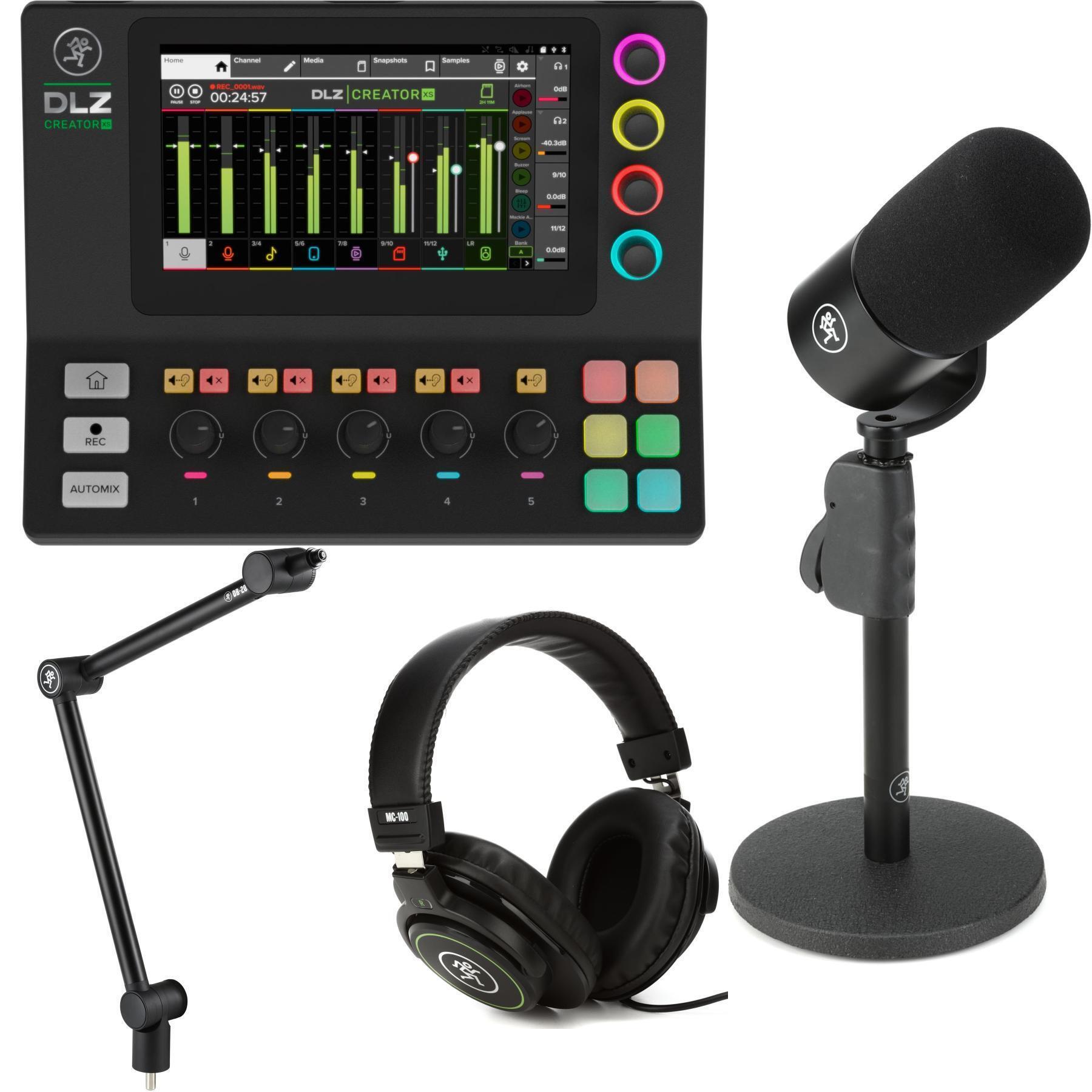 Mackie DLZ Creator XS Compact 6-channel Digital Mixer and EM-99B Broadcast Microphone Bundle ...