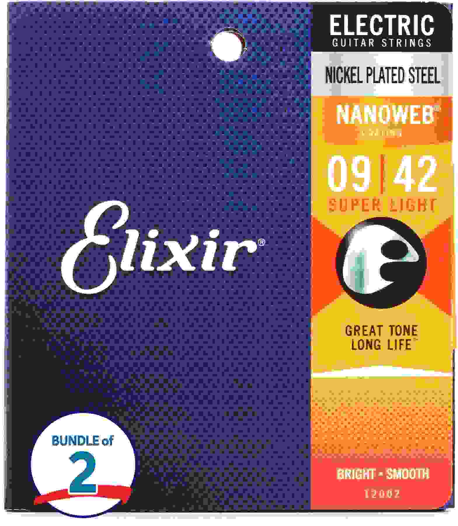 Elixir Strings 12002 Nanoweb Electric Guitar Strings - .009-.042 Super ...