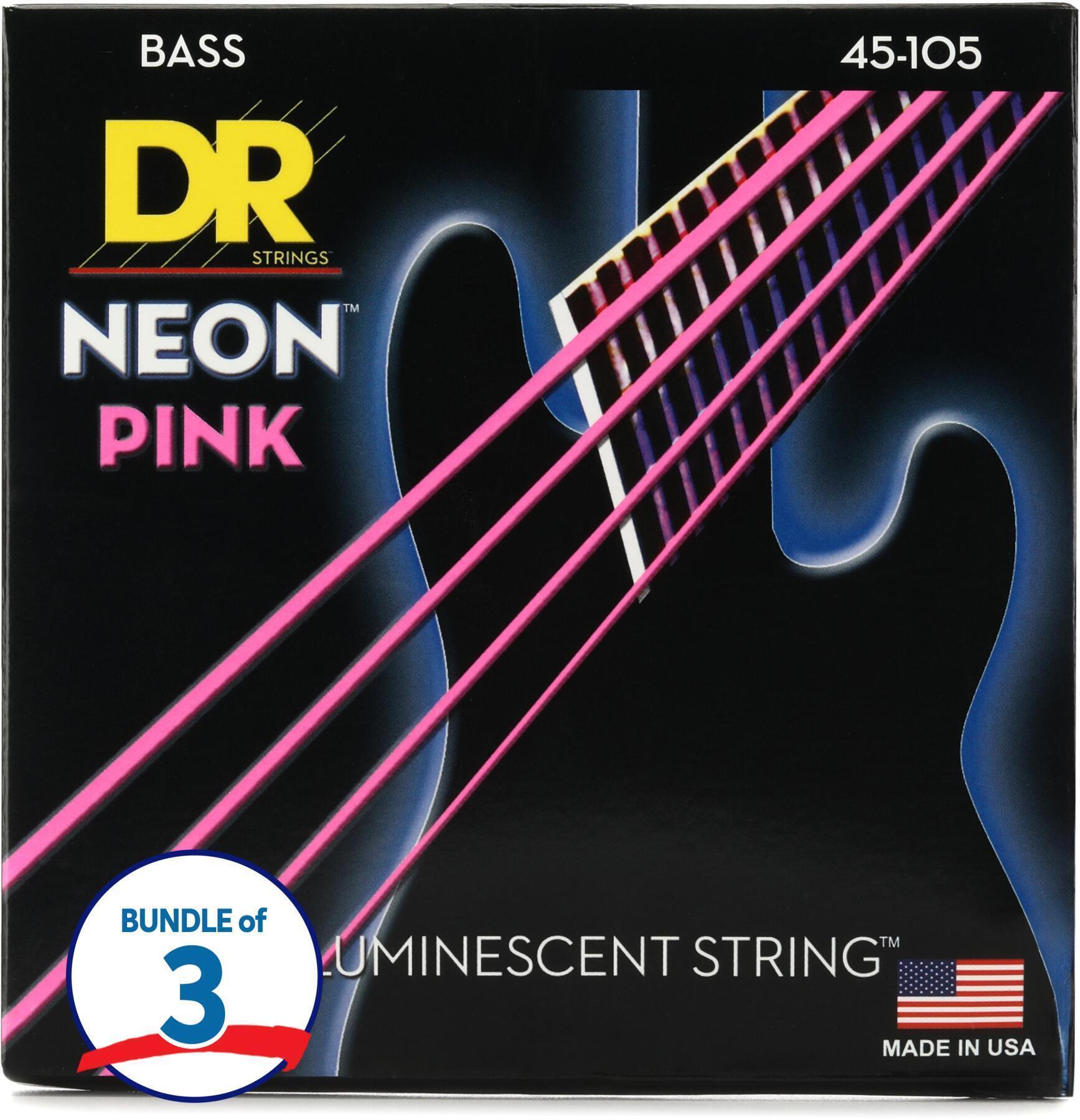 DR Strings NPB-45 Hi-Def Neon Pink K3 Coated Bass Strings (3 Pack ...
