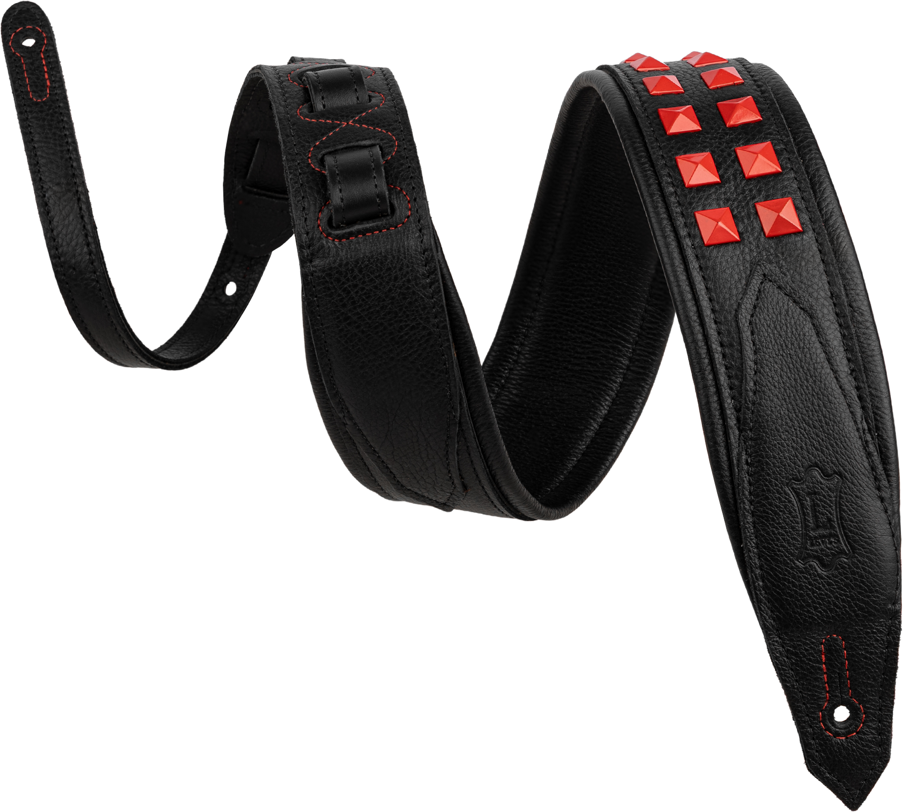 Levy's Rebel Leather Series Guitar Strap - Black with Red Studs ...