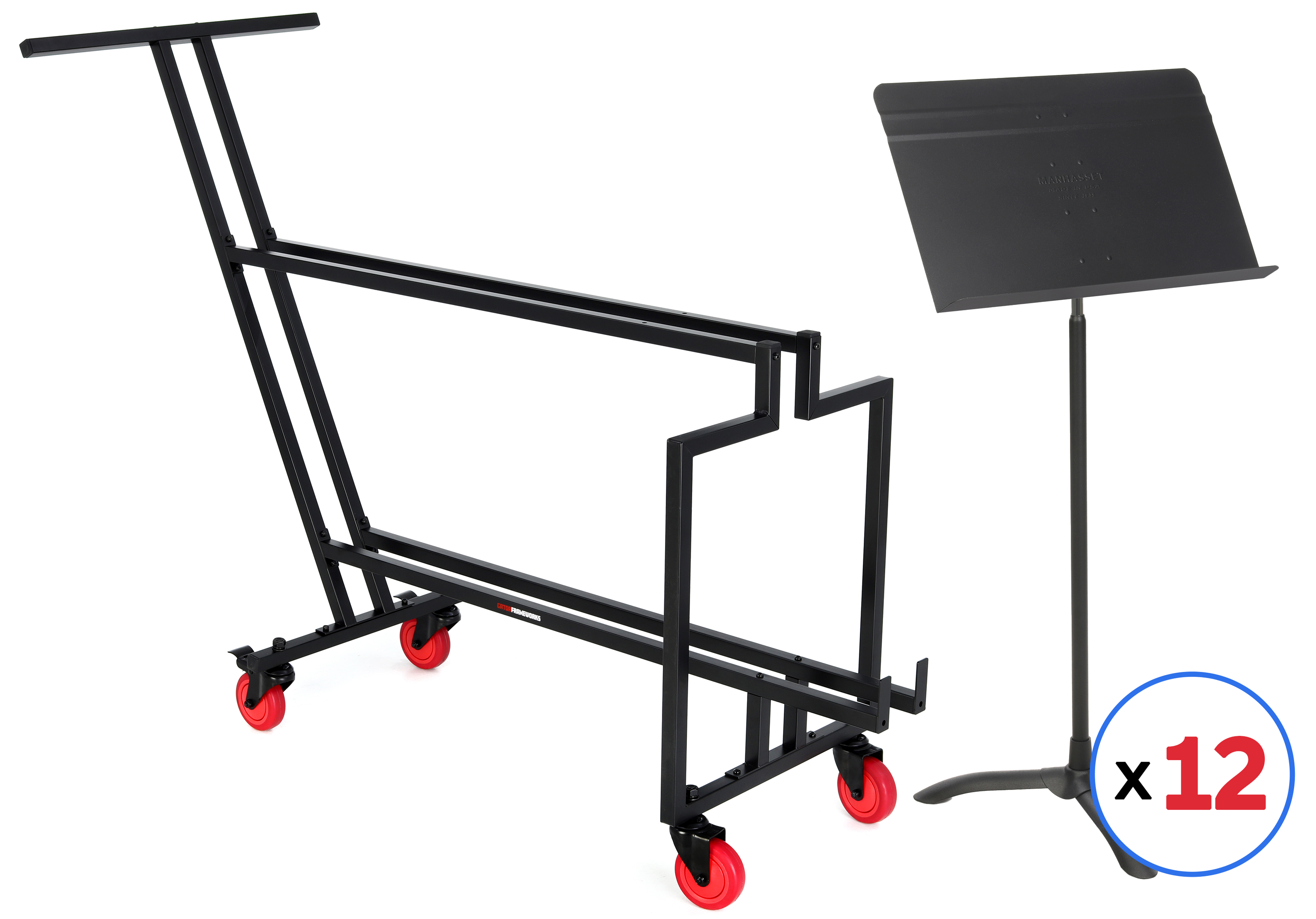 Gator Frameworks Sheet Music Stand Cart with Manhasset Model 48 Stands ...
