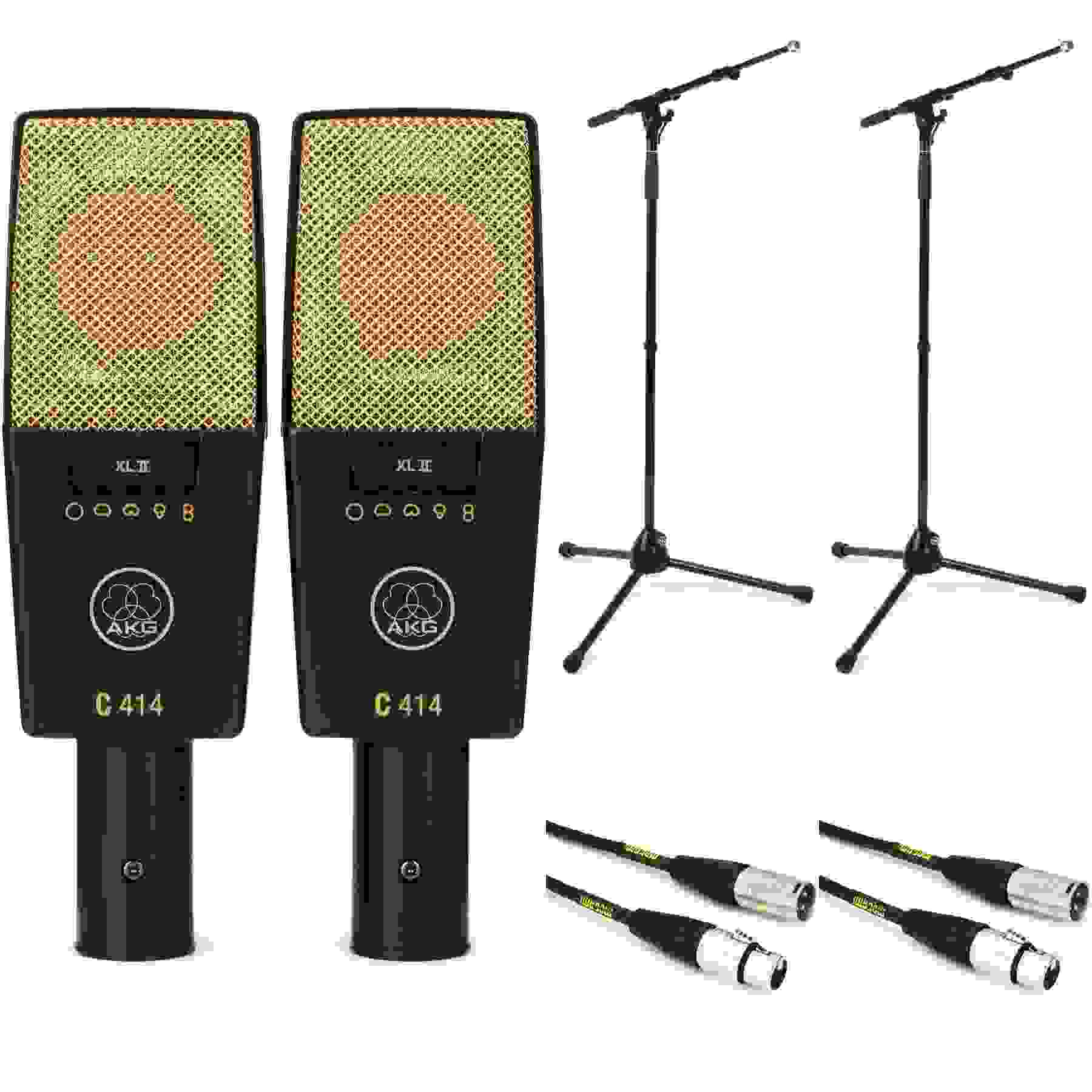 AKG C414 XLII/ST Matched Pair Bundle with Stands and Cables | Sweetwater