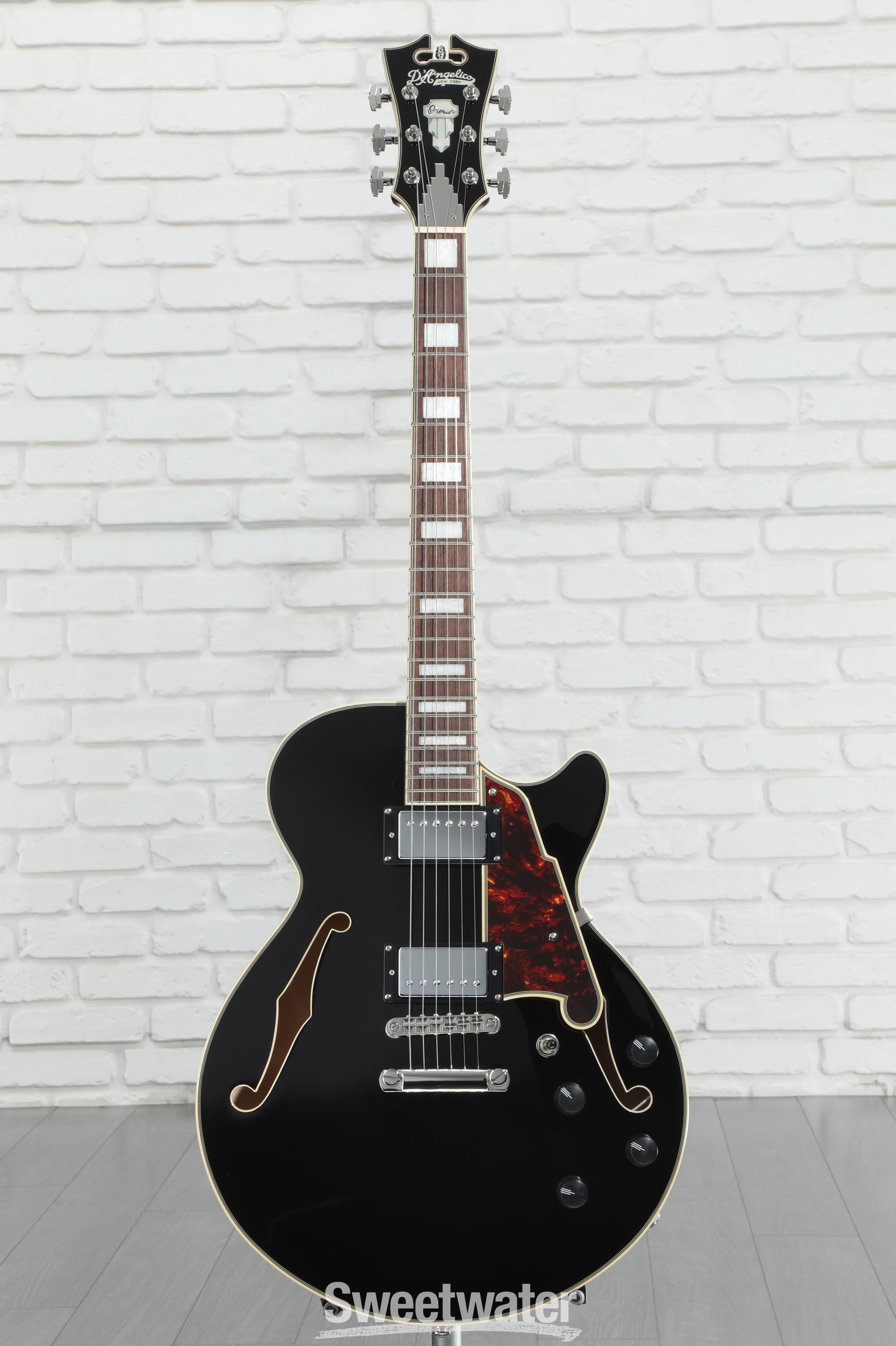 D'Angelico Premier SS Semi-hollow Electric Guitar - Solid Black | Sweetwater