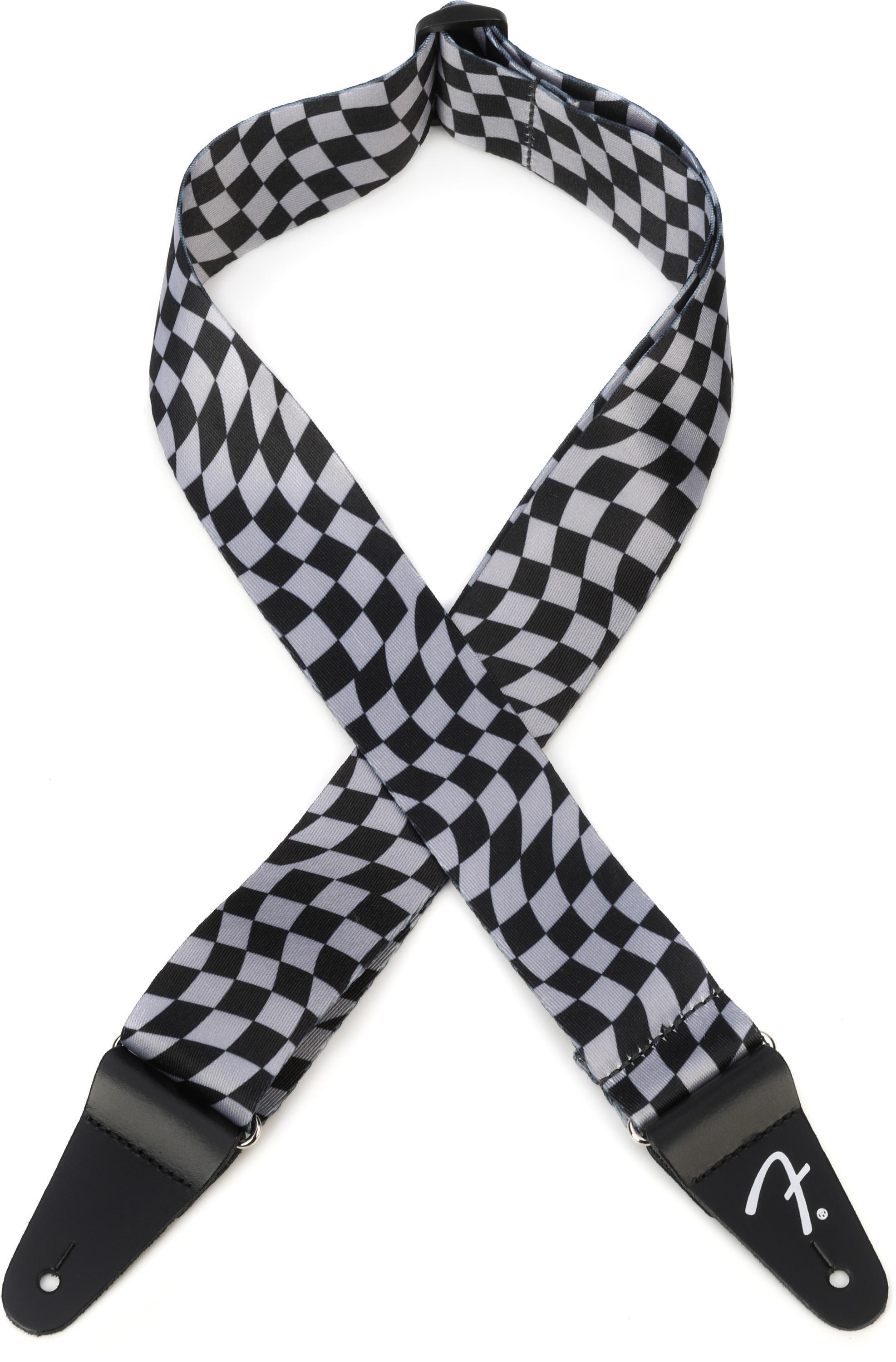 Fender Wavy Checkerboard Guitar Strap - Gray and Black, 2-inch | Sweetwater