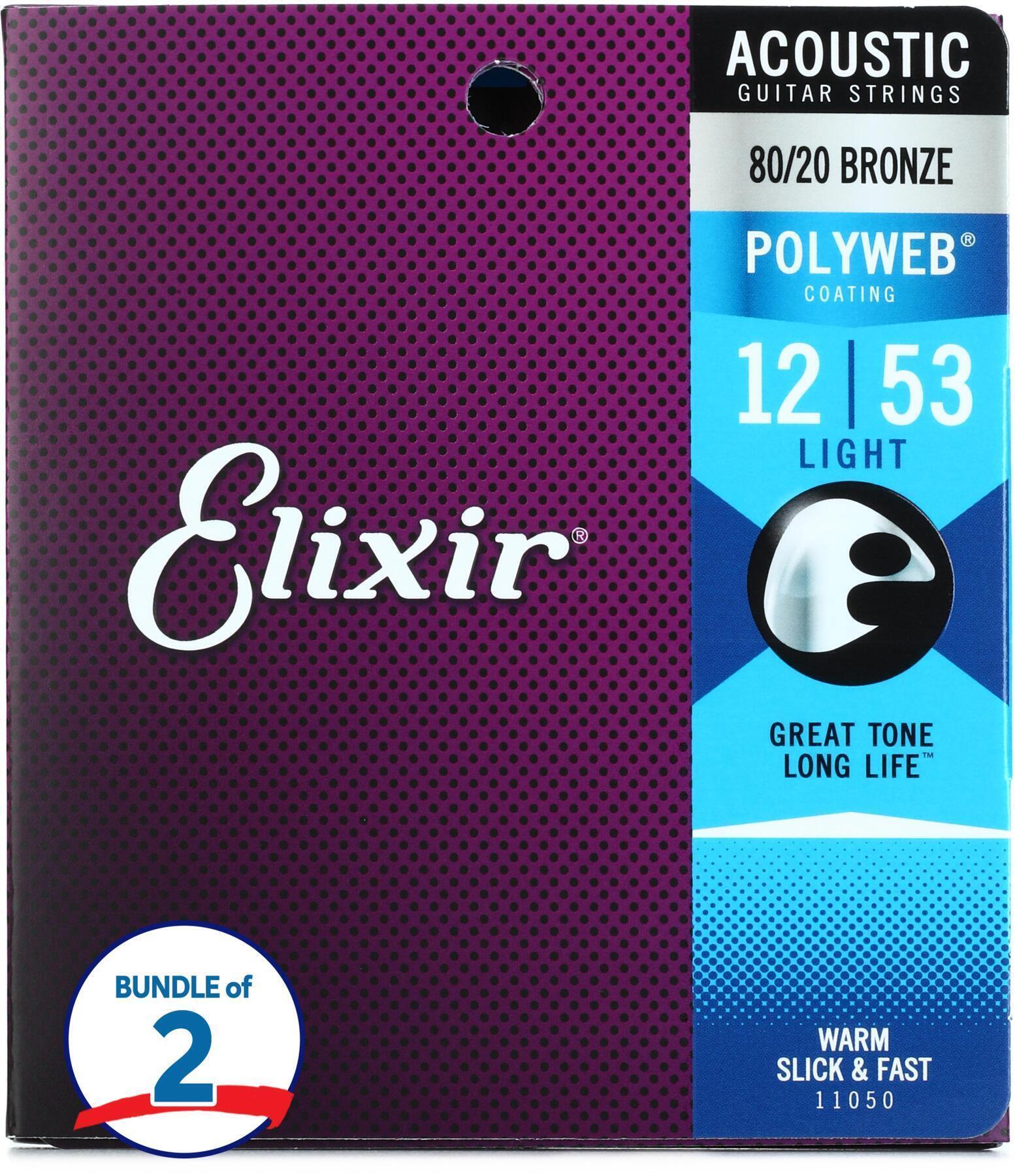 Elixir Strings 11050 Polyweb 80/20 Bronze Acoustic Guitar Strings ...