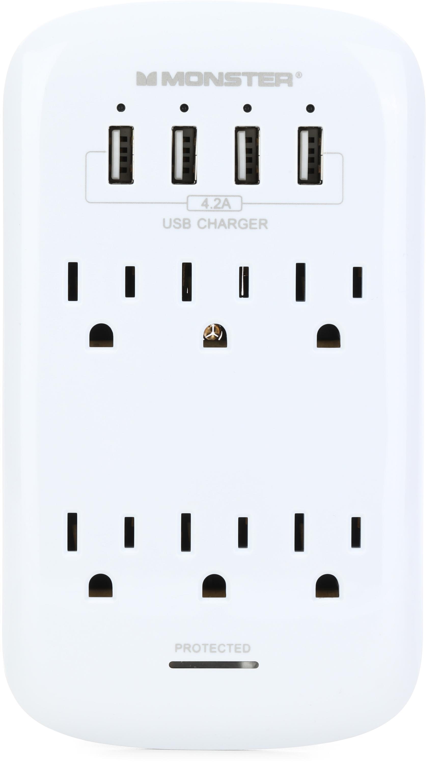 Monster ME-5106W-U Wall 6 Tap 4 USB Outlet Extender and Surge Protector ...